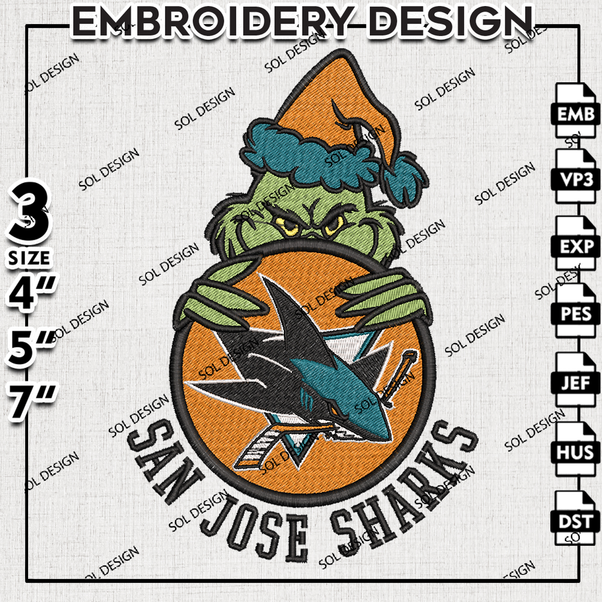 NHL San Jose Sharks Team x Grinch Face Holding Ornament Embroidery ...