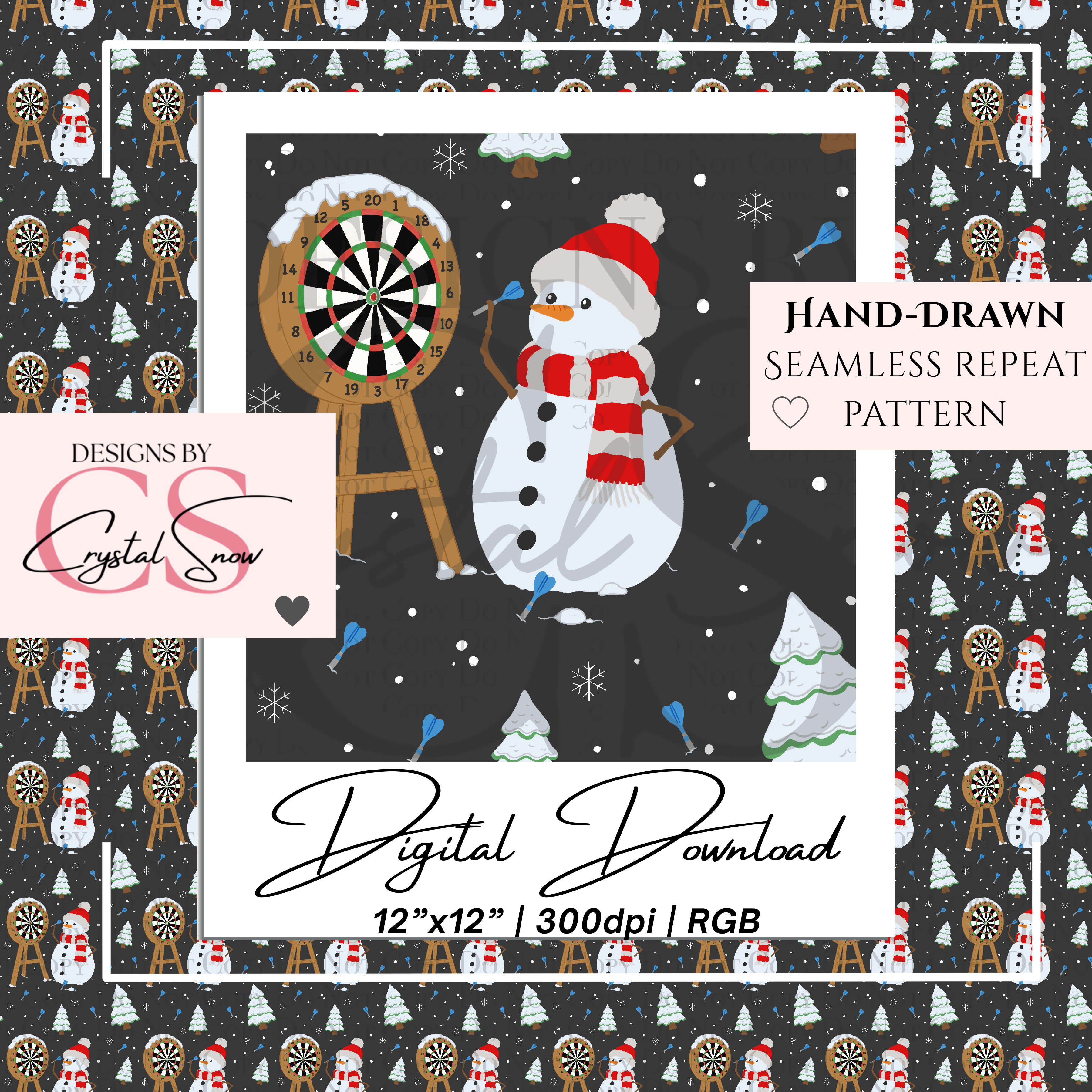Snowman Bullseye Seamless Pattern | Christmas Dartboard Pattern | Hand ...