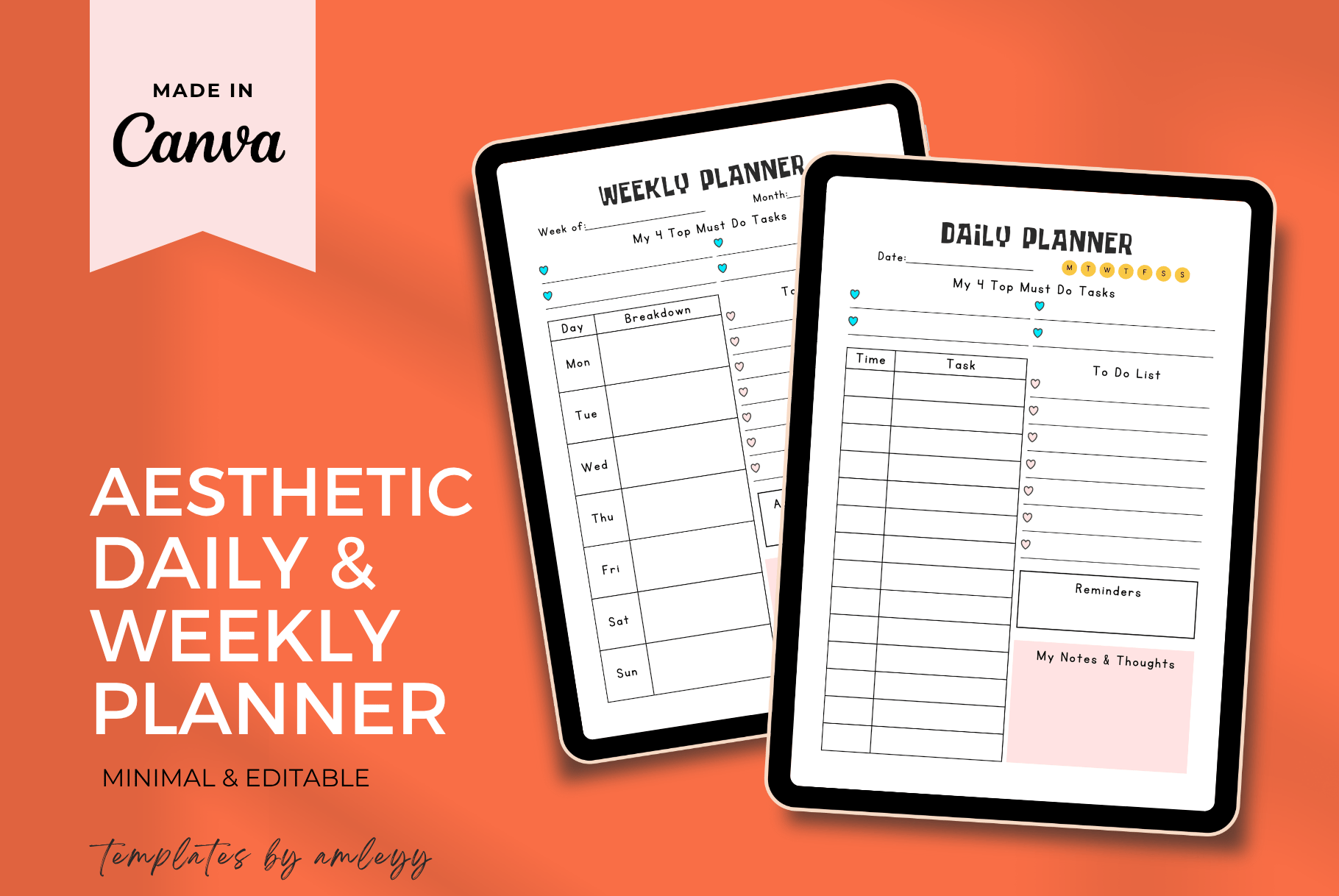 Cute Daily & Weekly Planner Template for Canva | Pastel Aesthetic ...