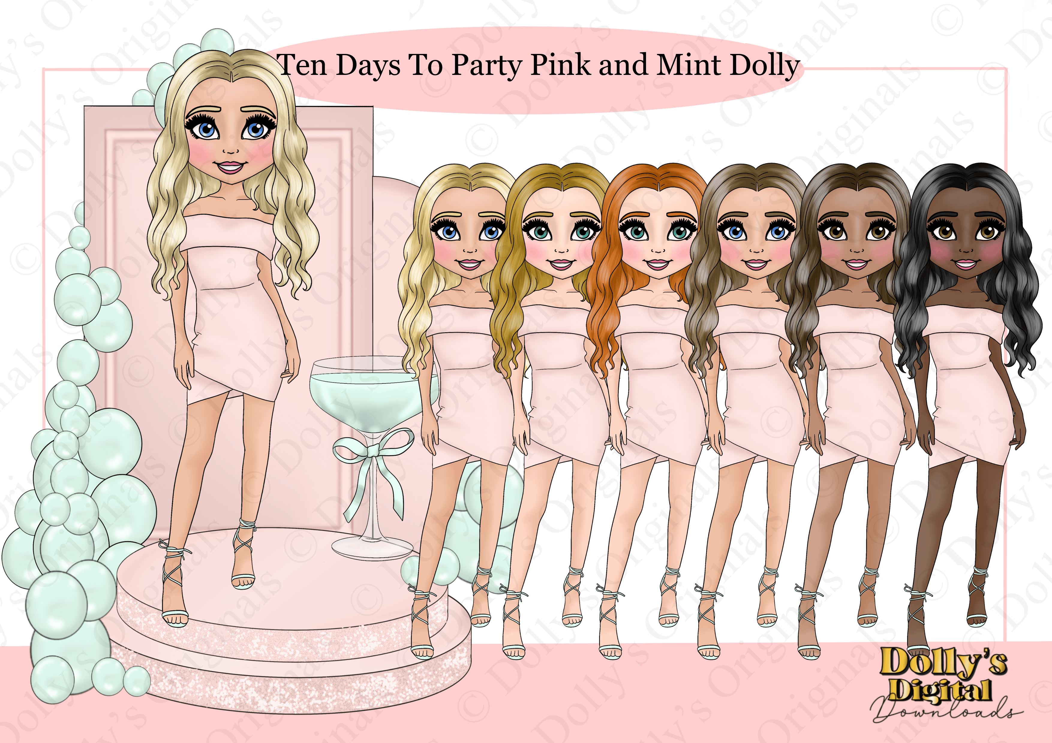 Ten Days To Party Pink and Mint Martini Dolly - Payhip