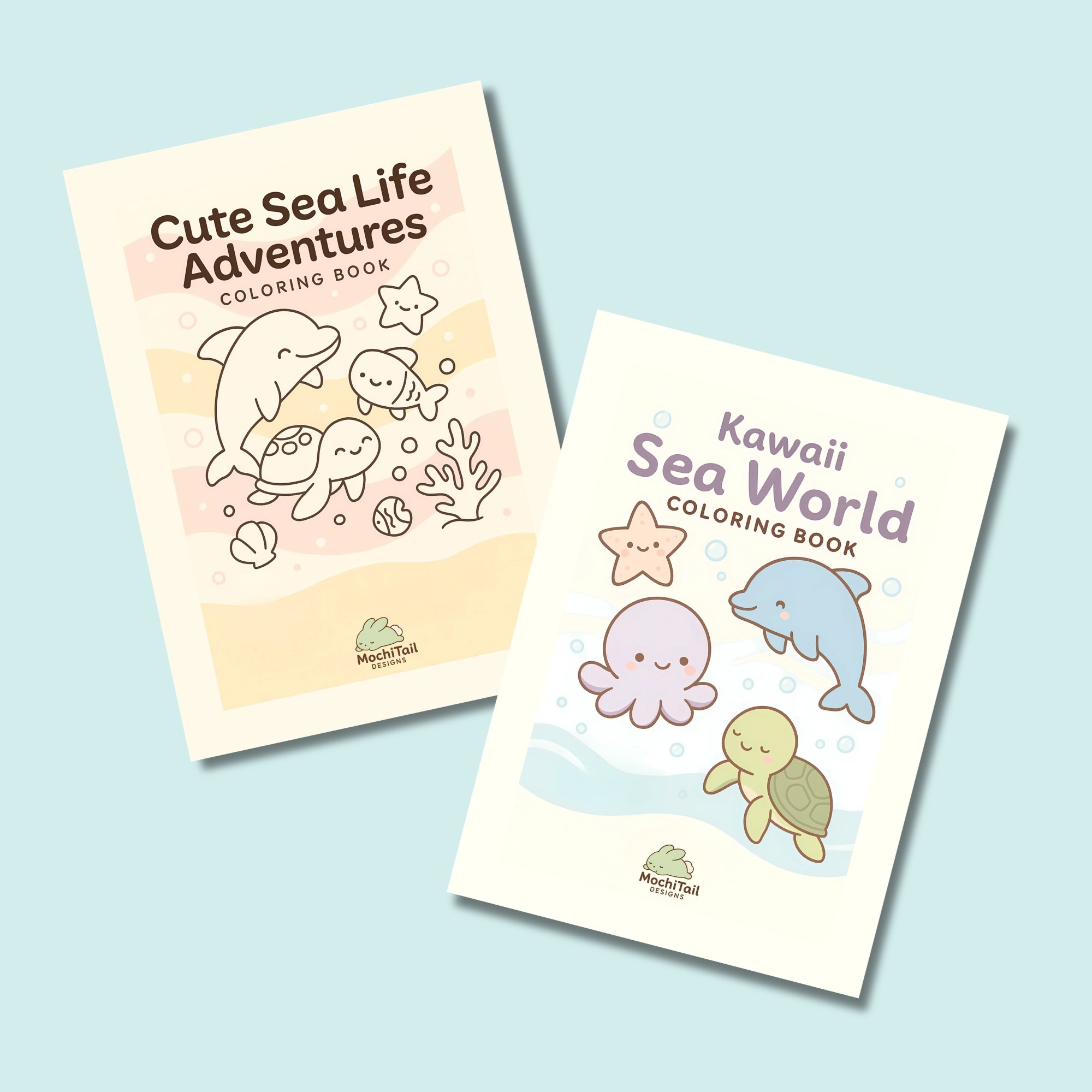 Cute Ocean Creatures Coloring Book Duo – 16 Pages Kawaii Printable ...