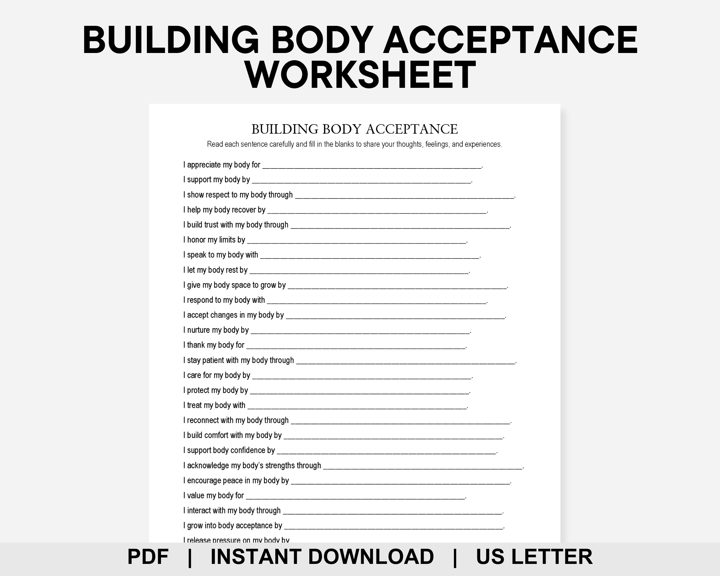 Building Body Acceptance Worksheet, Body Image, Body Positivity ...