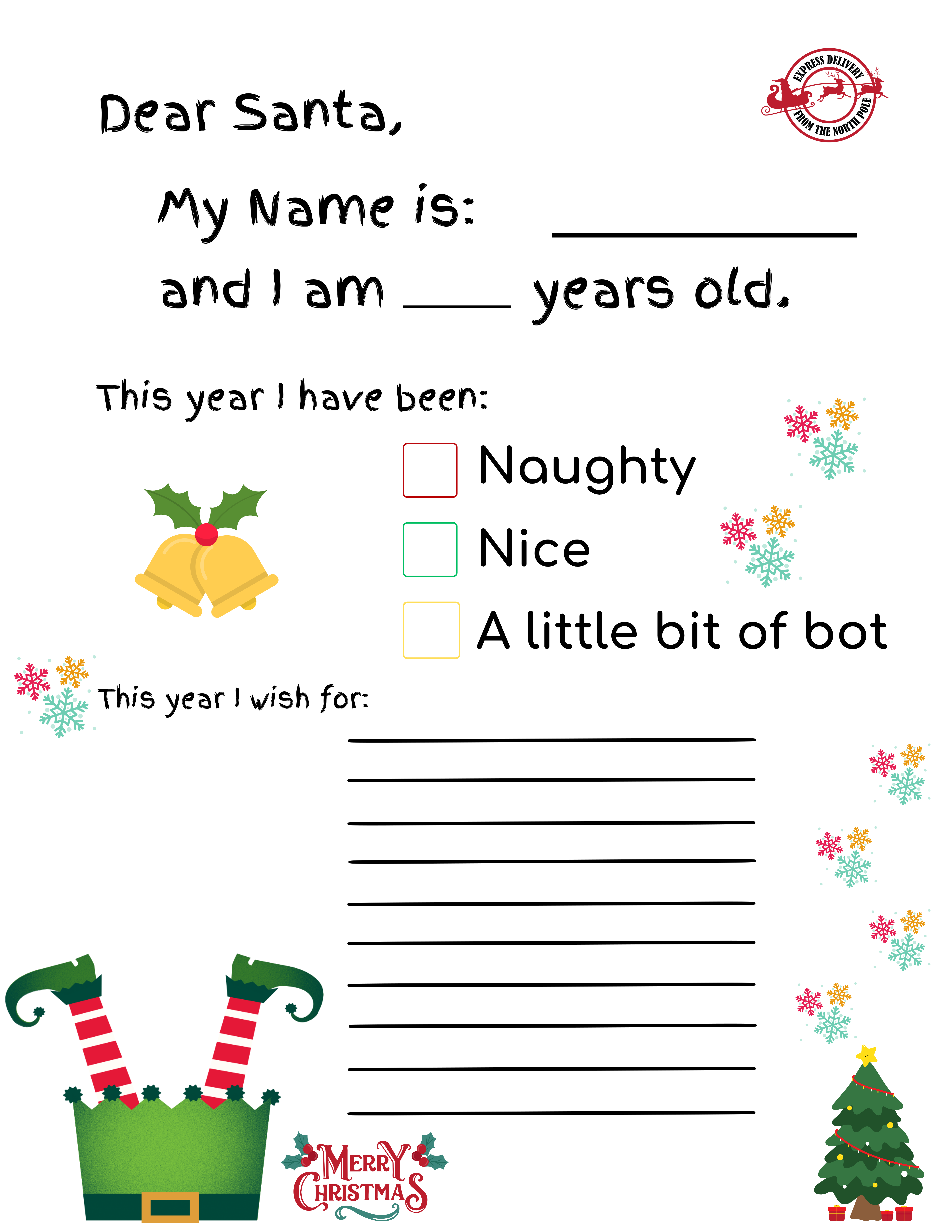🎅 Dear Santa Christmas Stationery – Cute Printable Wish List for Kids ...