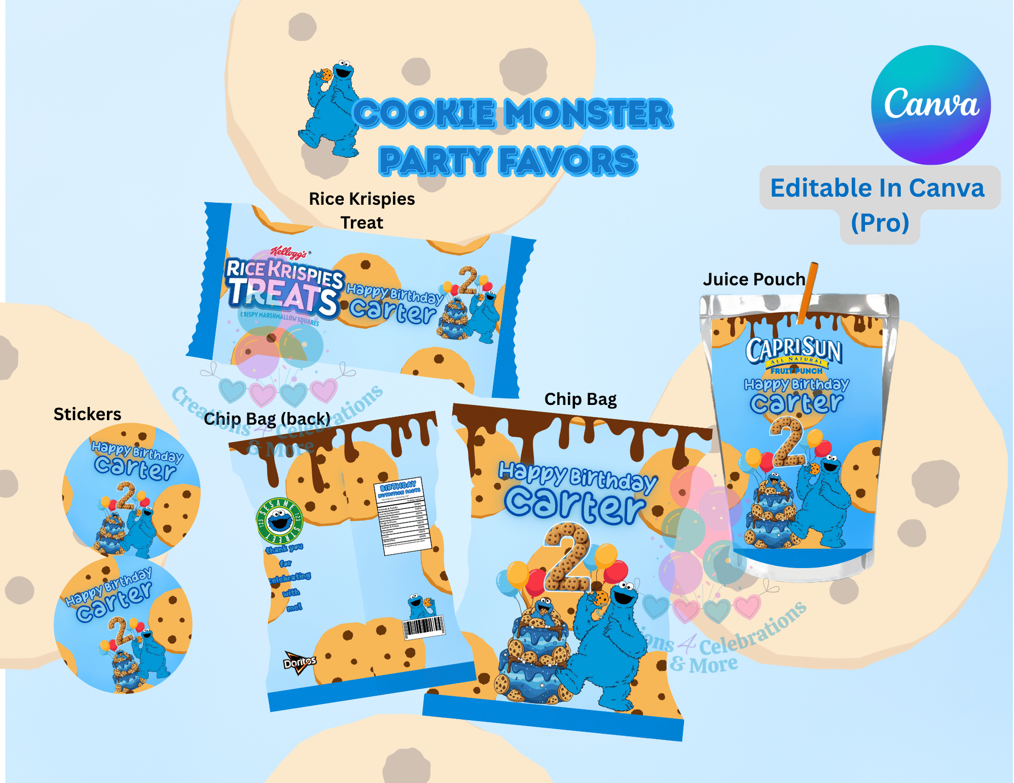Cookie Monster Party Favor Templates- Digital Download - Payhip