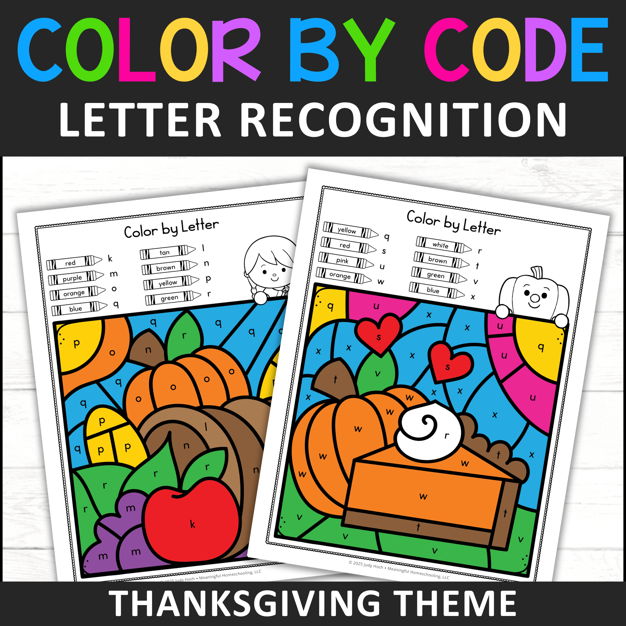 Thanksgiving Color by Letter Worksheets