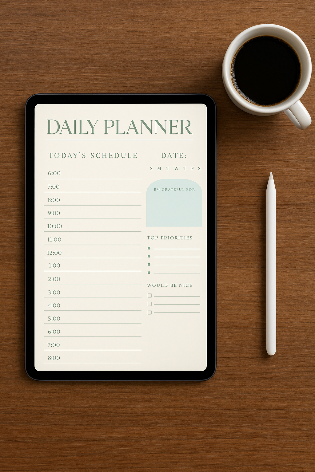 Digital Daily Planner – Hourly Schedule, Top Priorities & Gratitude ...
