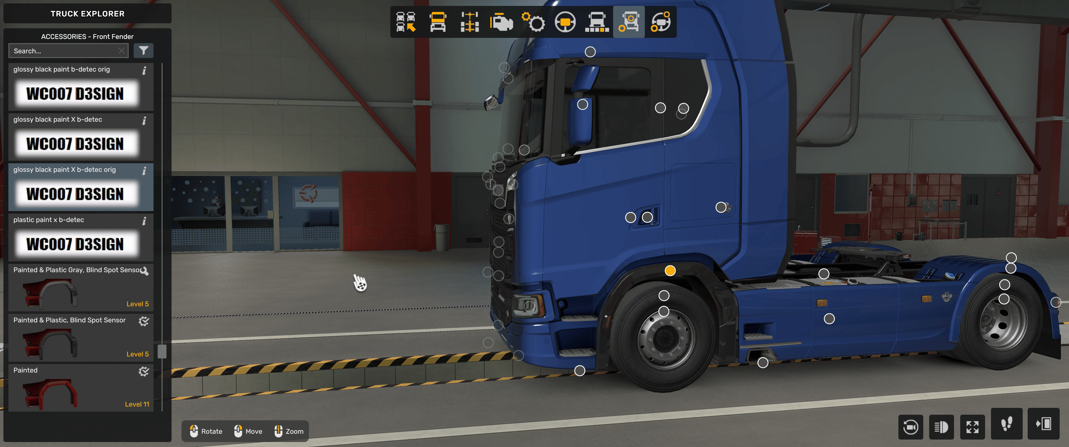 Scania NG front fender deflector with light slot and painted blind spot ...