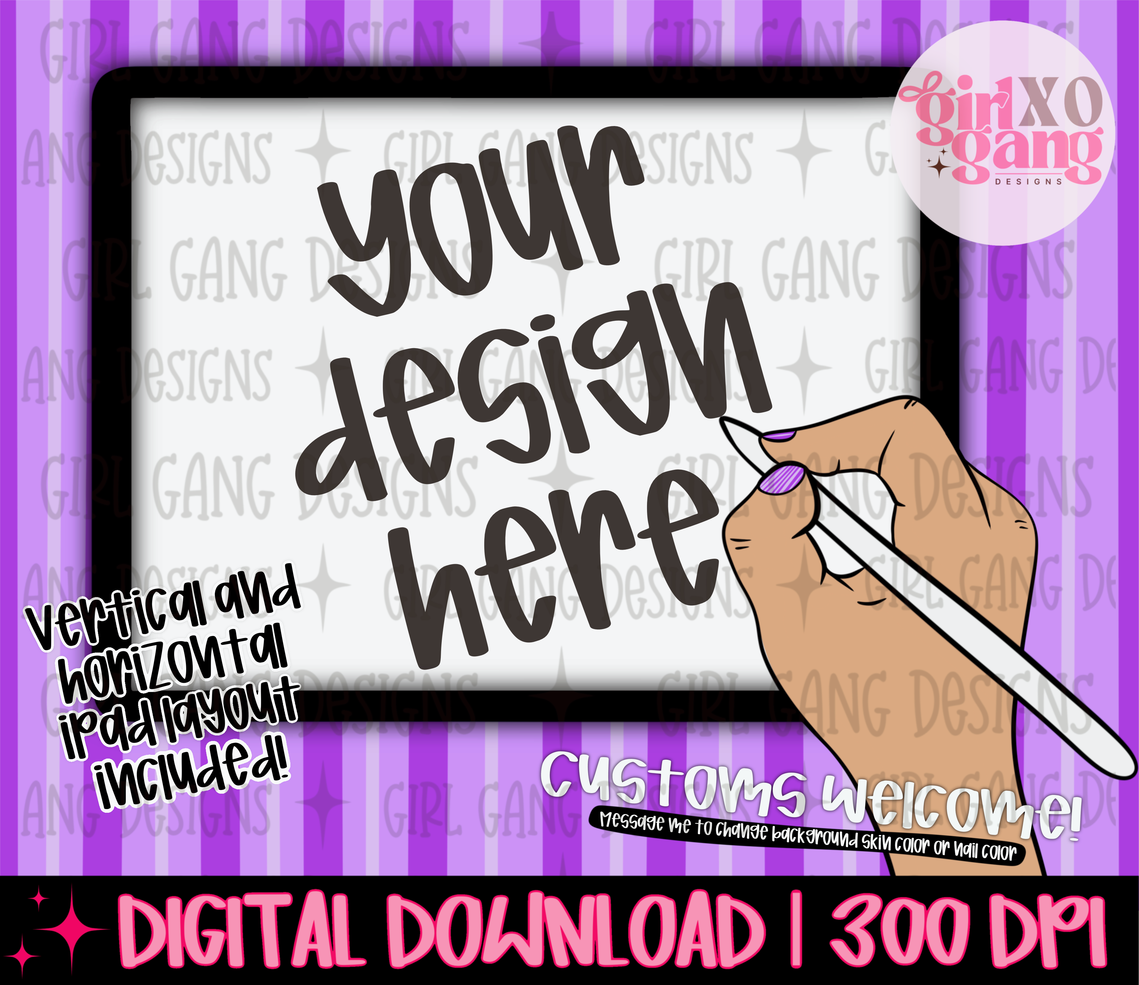 Purple striped ipad mock up with transparent screen , vertical and ...