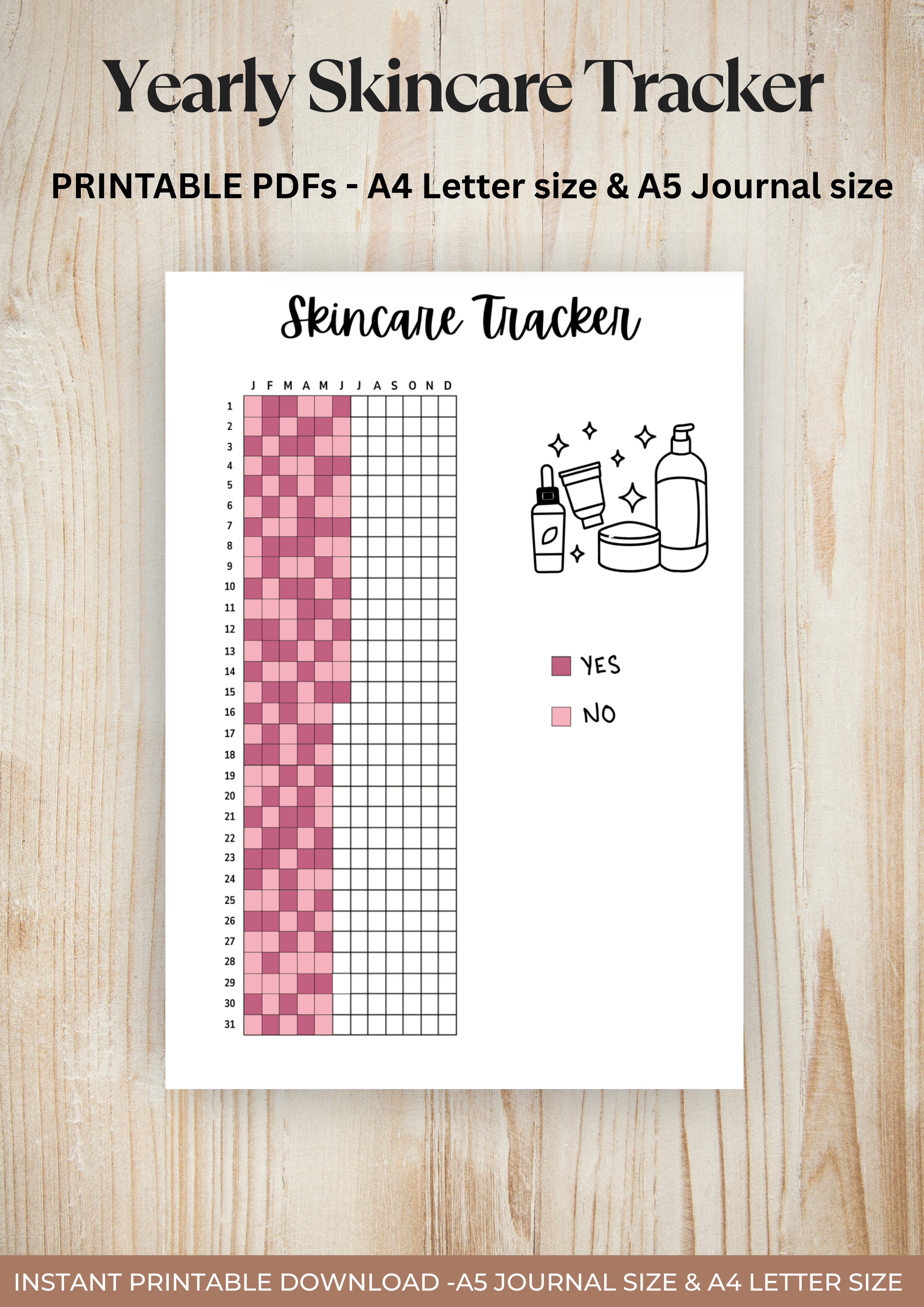 Yearly Skincare Tracker - A4 Letter Size & A5 Journal Size - Payhip