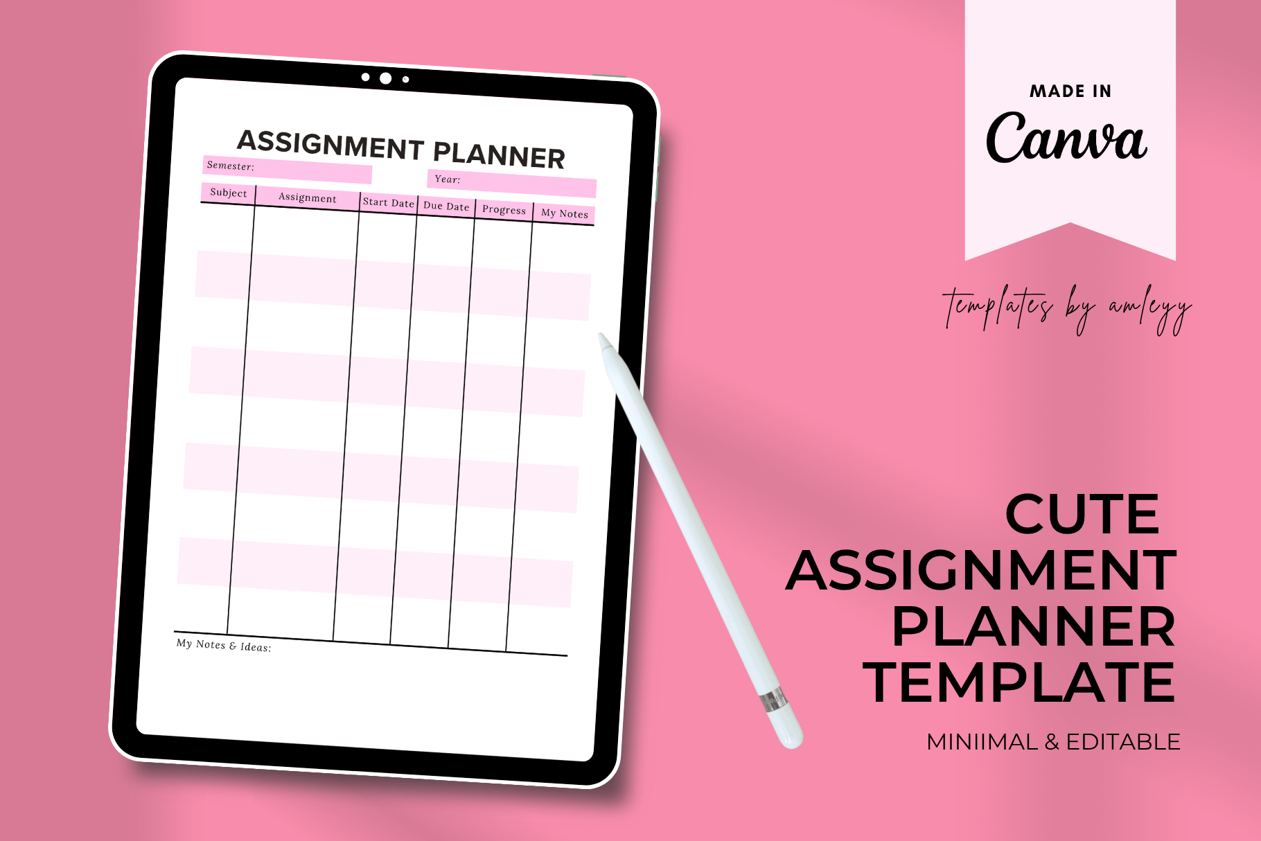 Cute Assignment Planner | Editable Canva Template for Student Homework ...
