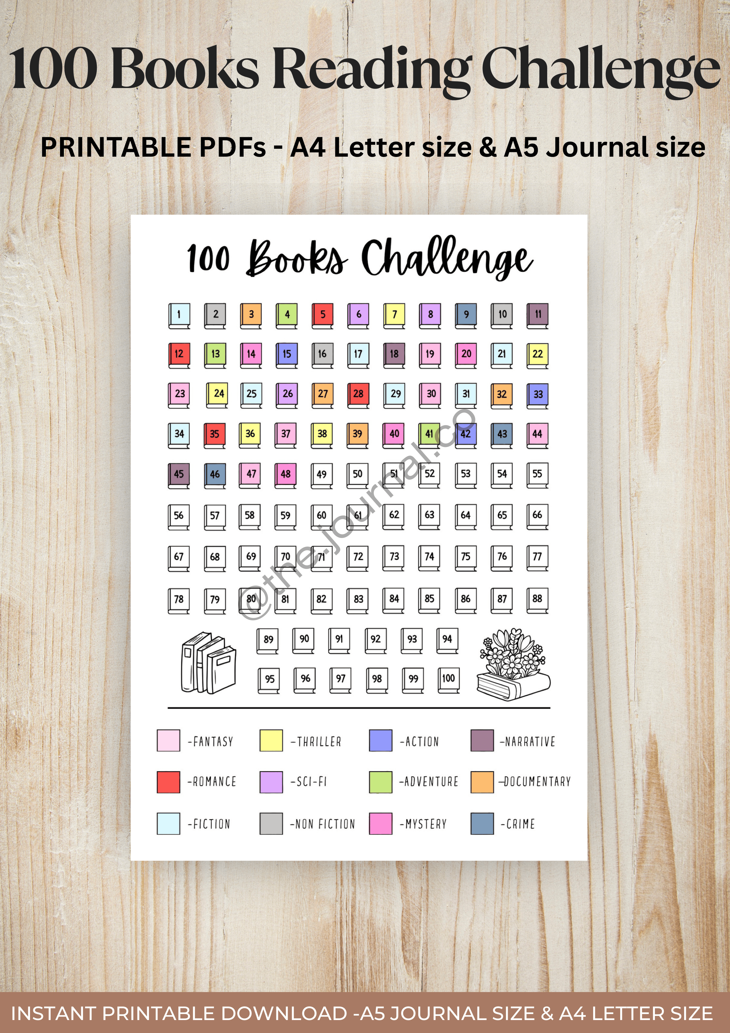 100 Books Reading Challenge - A4 Letter Size & A5 Journal Size - Payhip