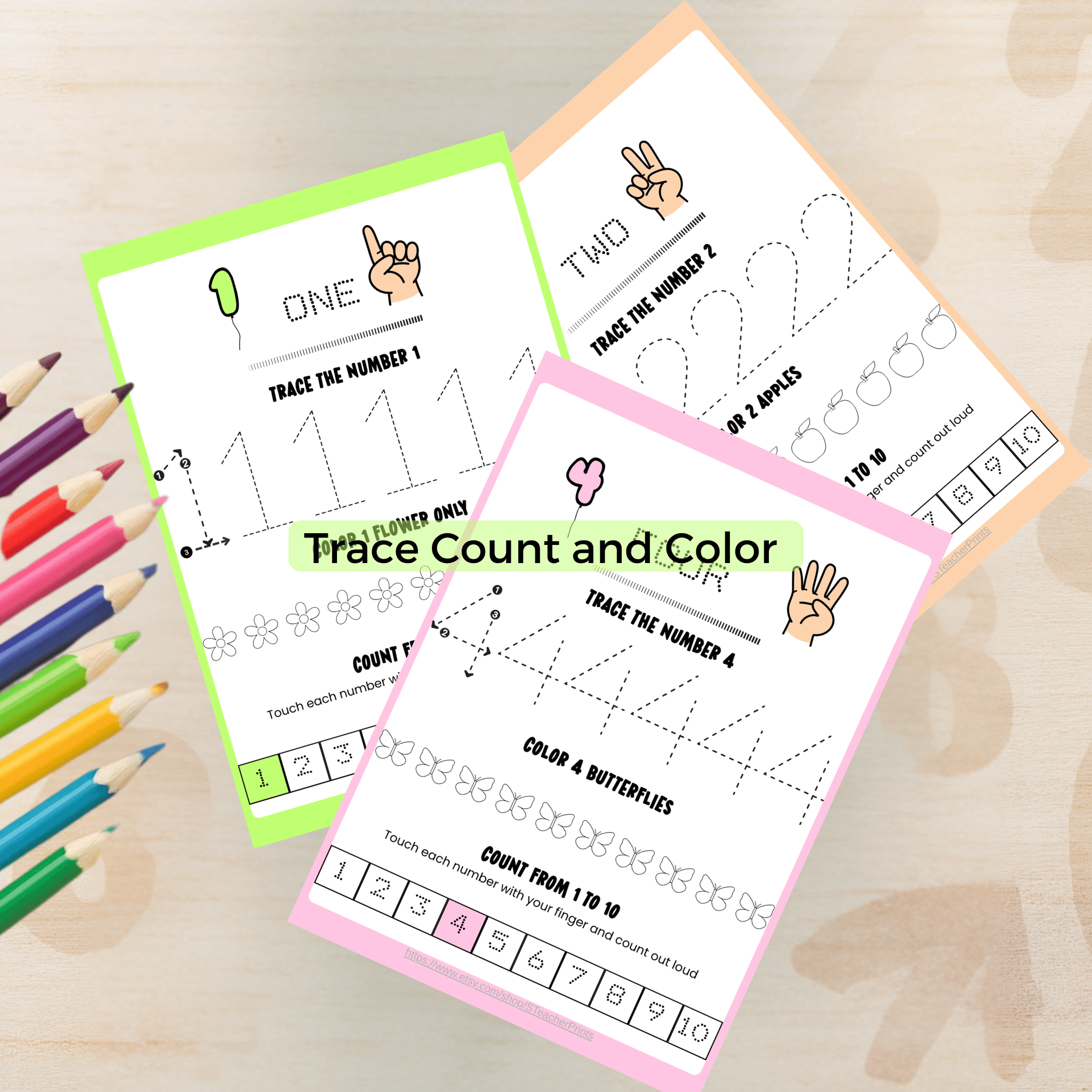 Number Tracing 1–10 Worksheets (Trace, Color & Count) – Preschool ...