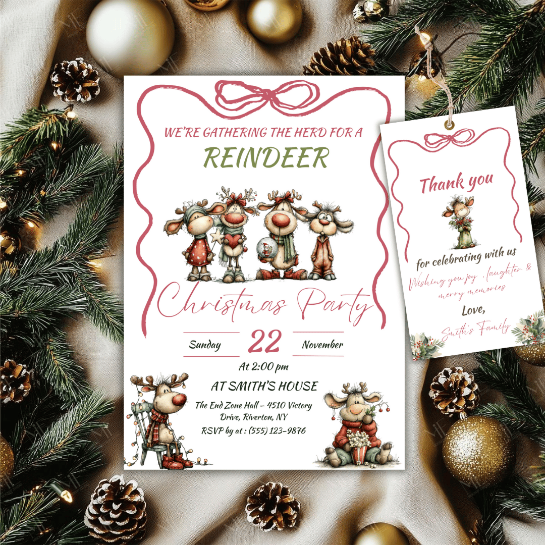 Editable Reindeer Christmas Invitation – Printable Holiday Party Invite ...