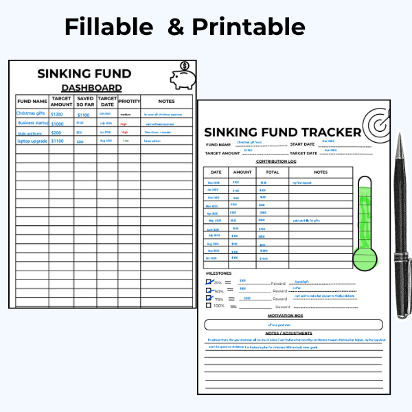 Sinking Fund Planner & Savings Dashboard | Fillable PDF | Milestone ...
