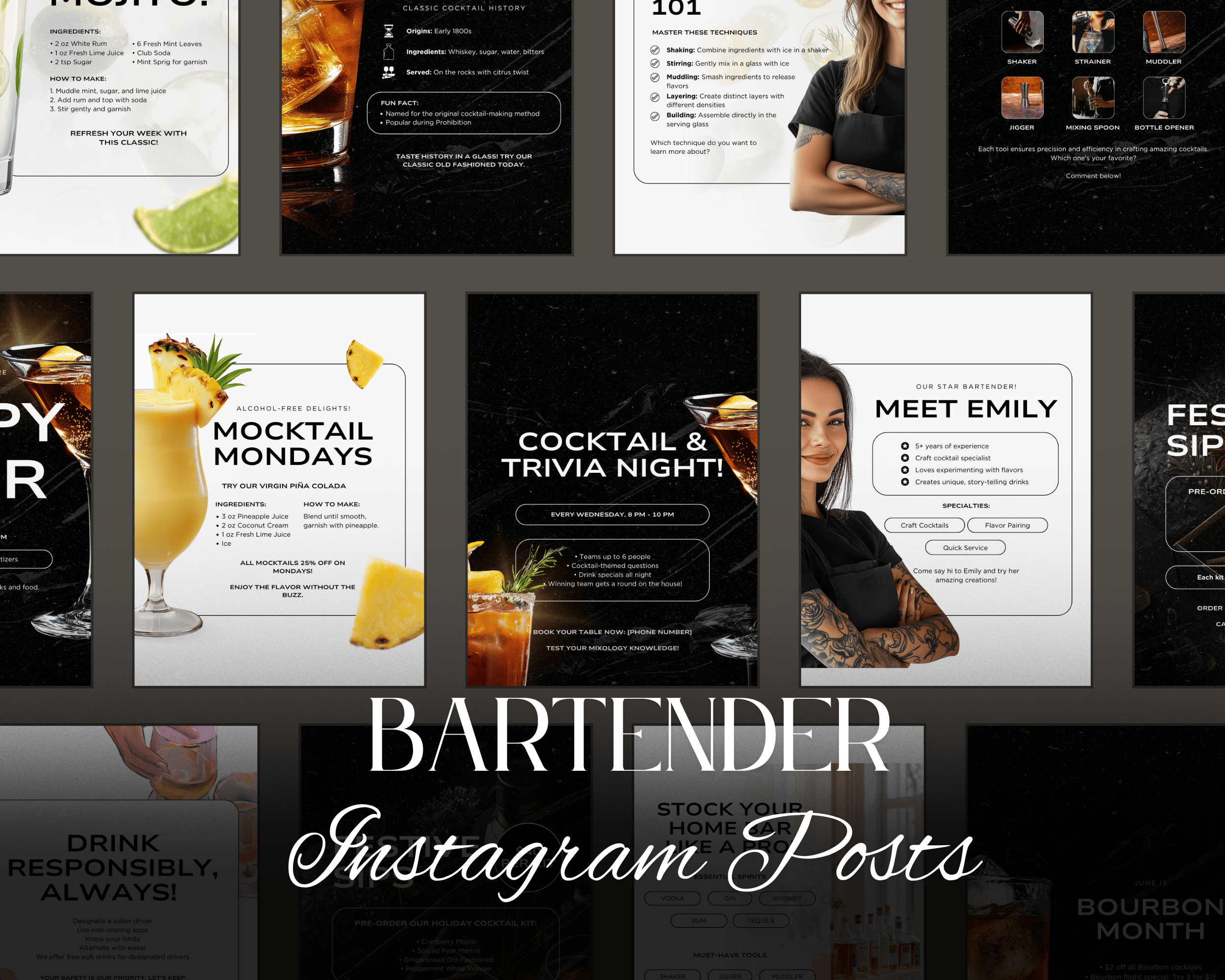 30 Bartender Instagram Posts | Bar & Cocktail Social Media Templates ...