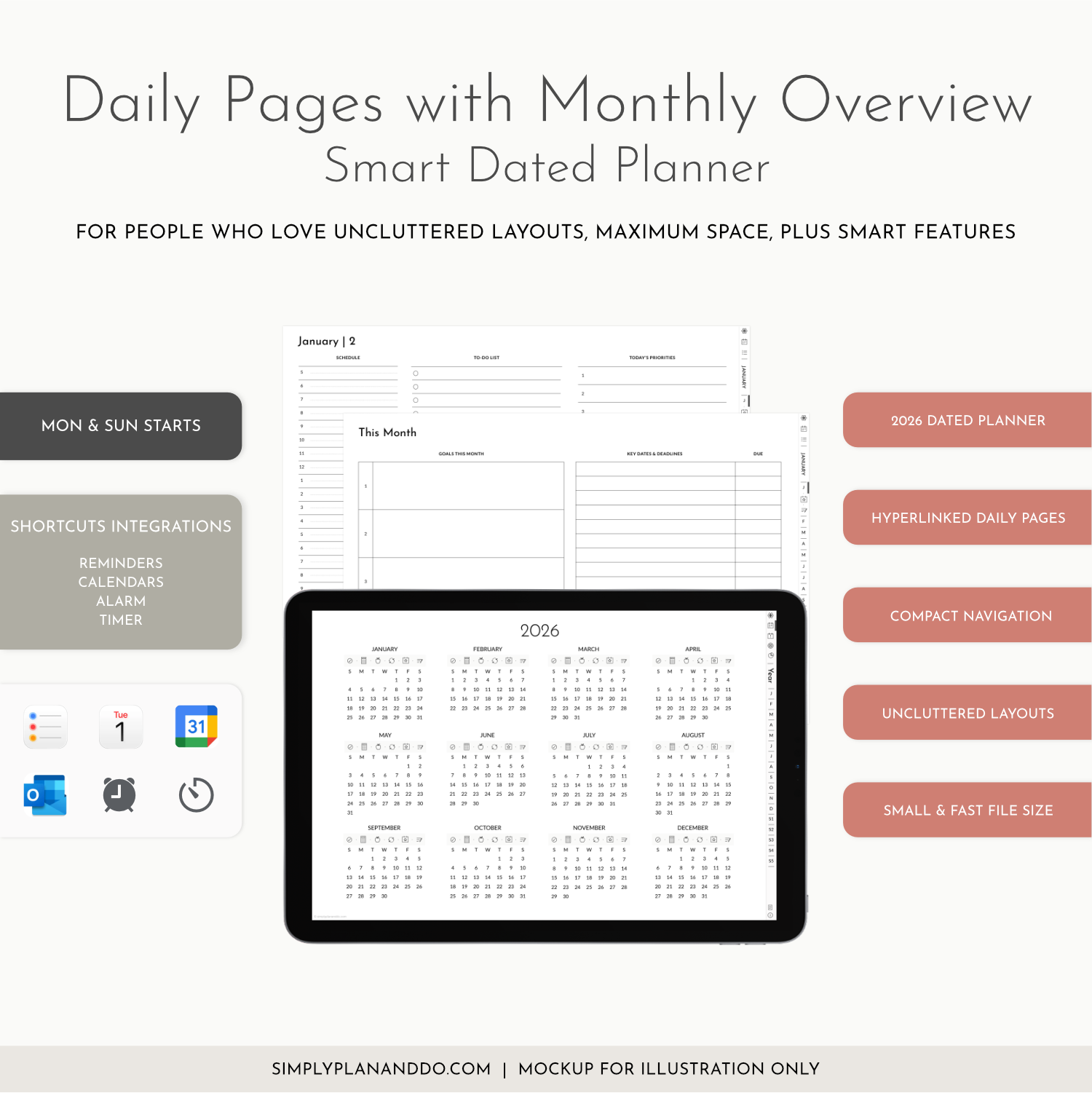 2026 Daily Digital Planner with Calendar integration: Landscape ...