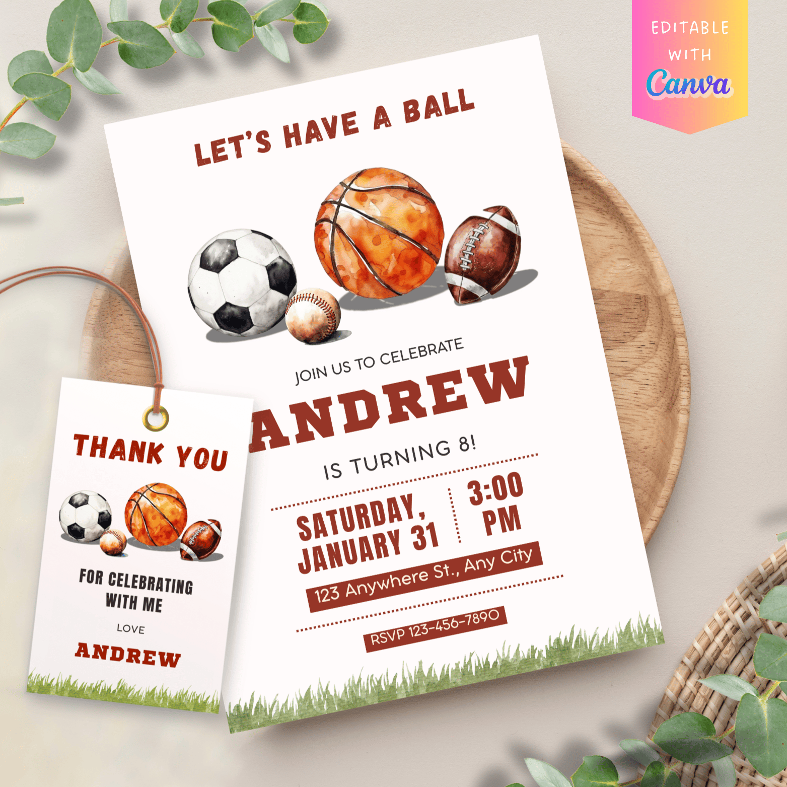 Sports Birthday Invitation, Let's Have a Ball Sports Party, Editable ...