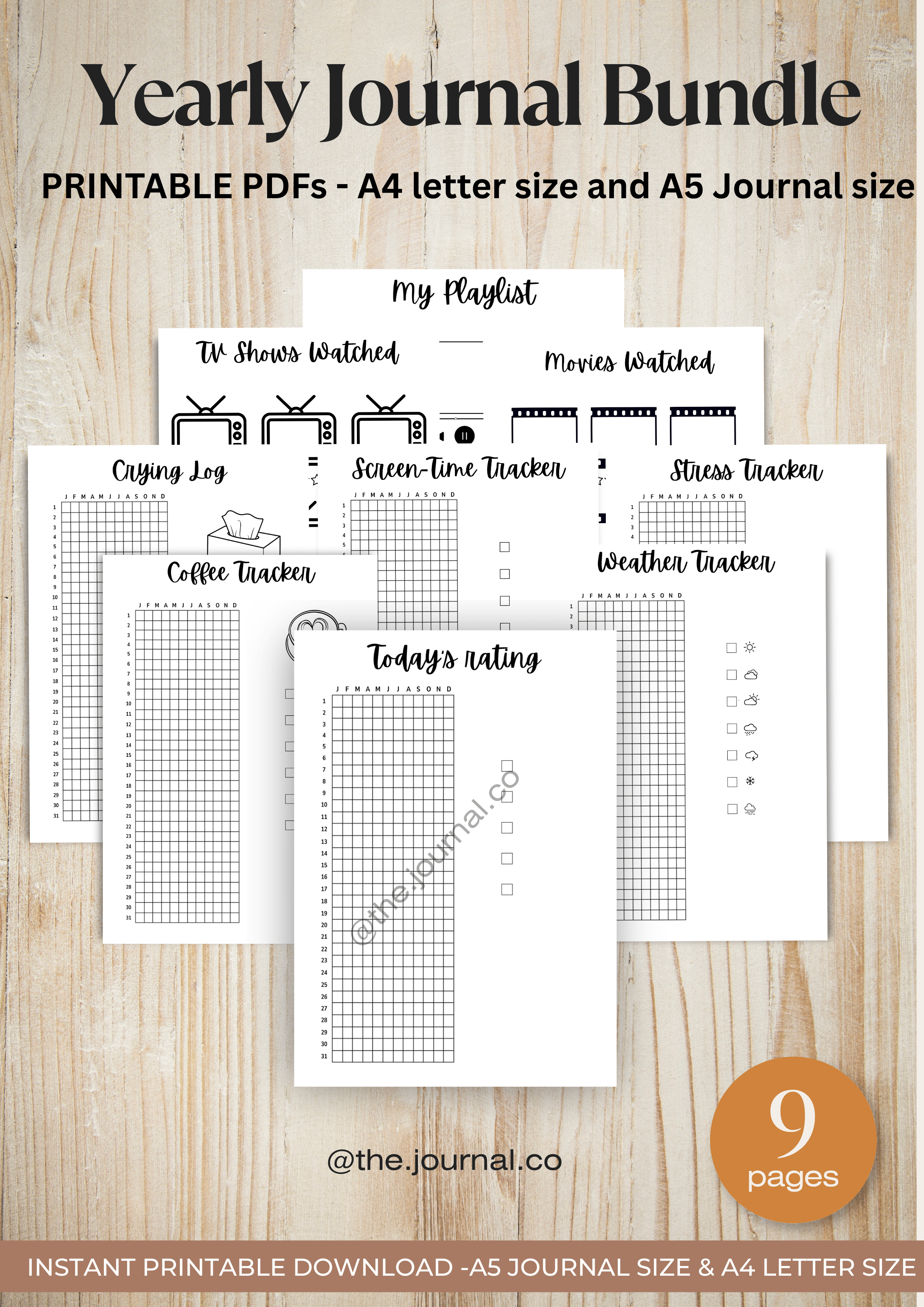 Basic Yearly Journal Bundle (9 Pages) - Printable A4 letter size & A5 ...