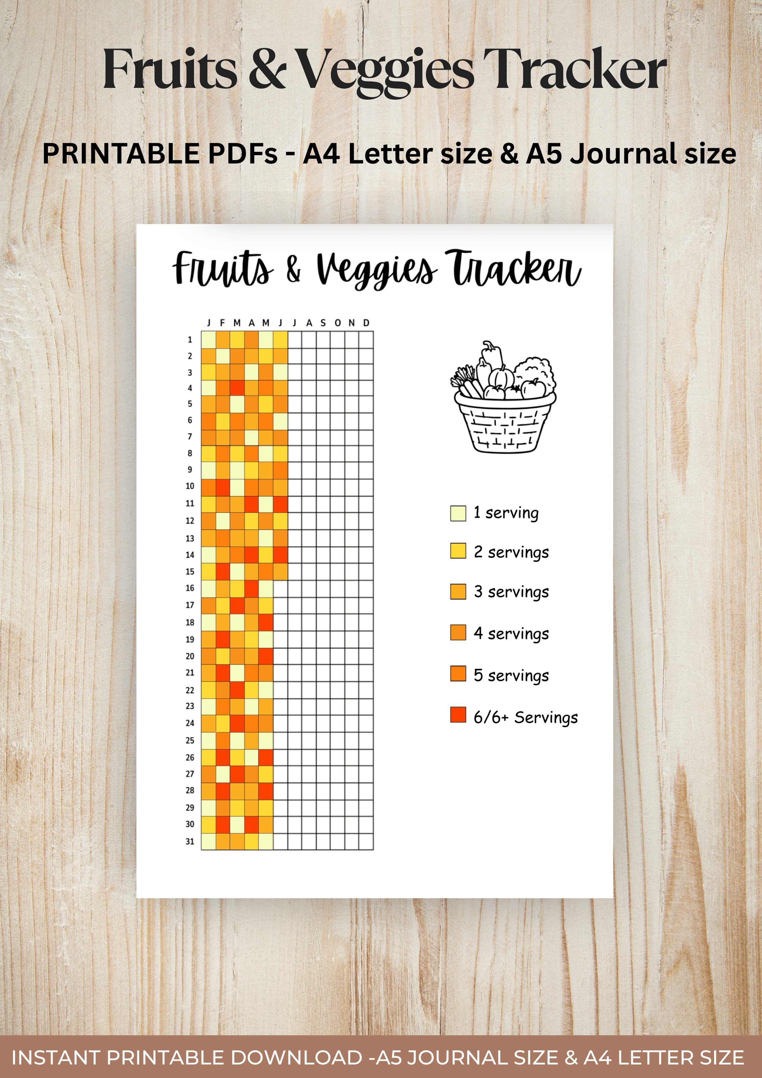 Yearly Fruits & Veggies Tracker - A4 Letter Size & A5 Journal Size - Payhip