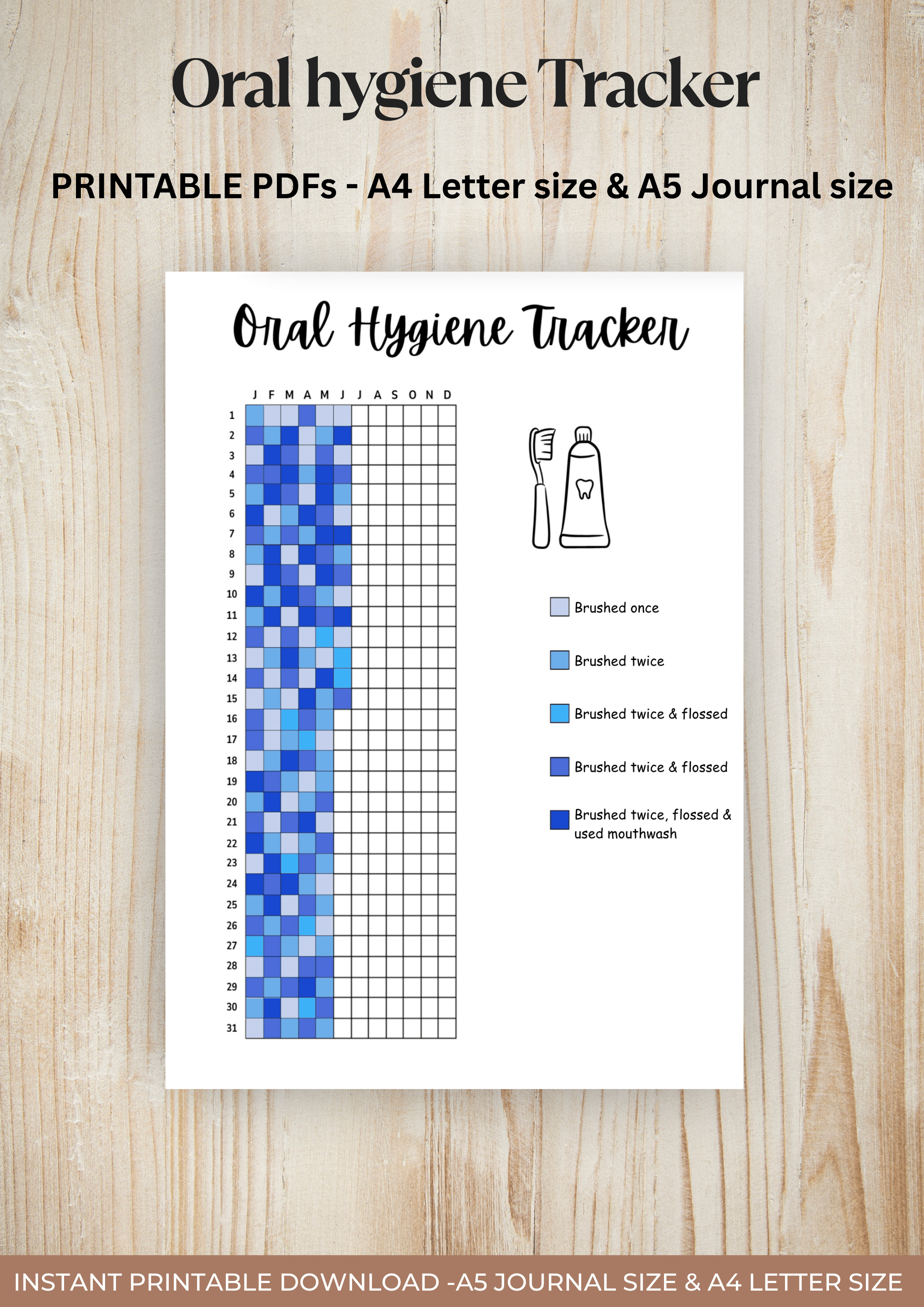 Oral Hygiene Tracker - A4 Letter Size & A5 Journal Size - Payhip