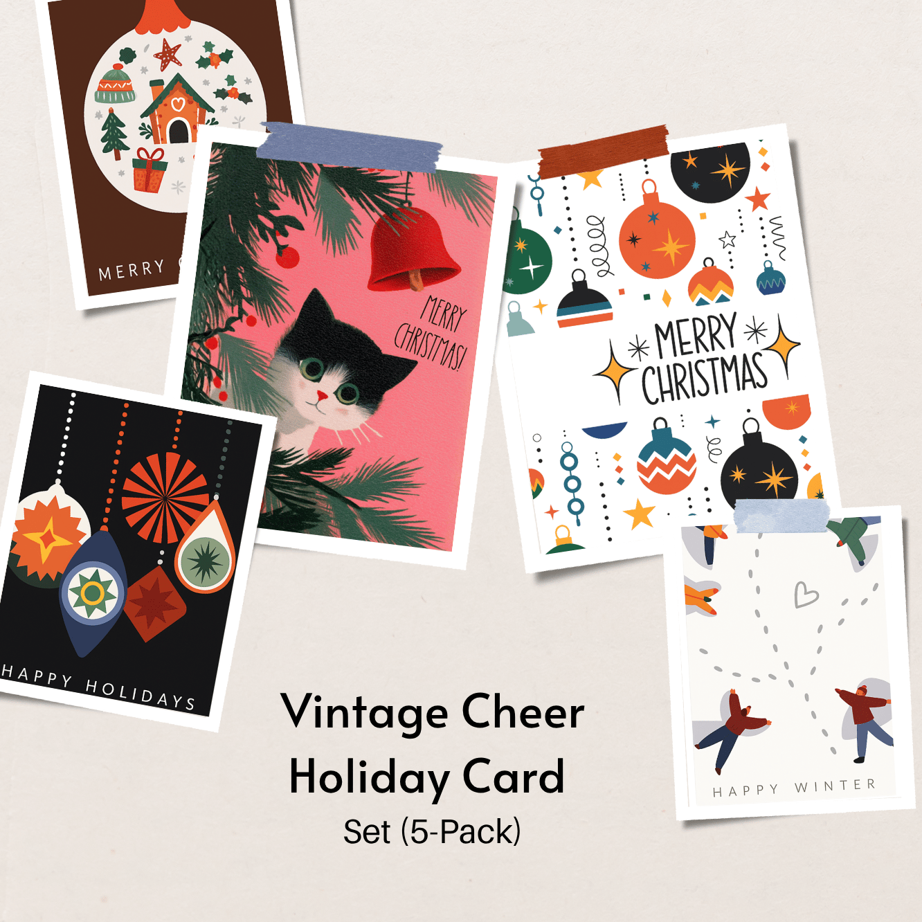 🎄 Vintage Cheer – Holiday Card Set (5-Pack) - Payhip