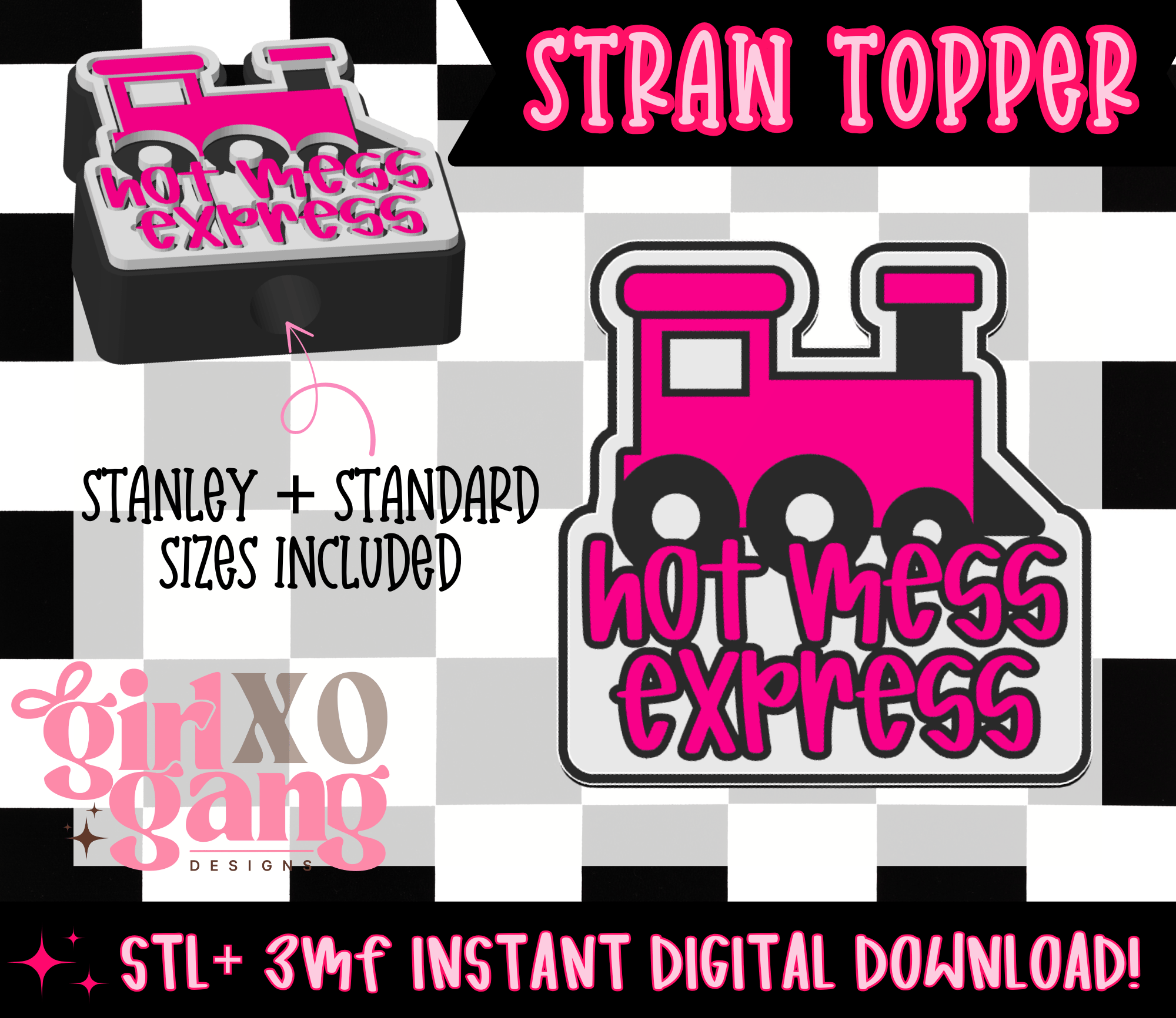 hot mess express straw topper STL 3mf File, standard and stan straw ...