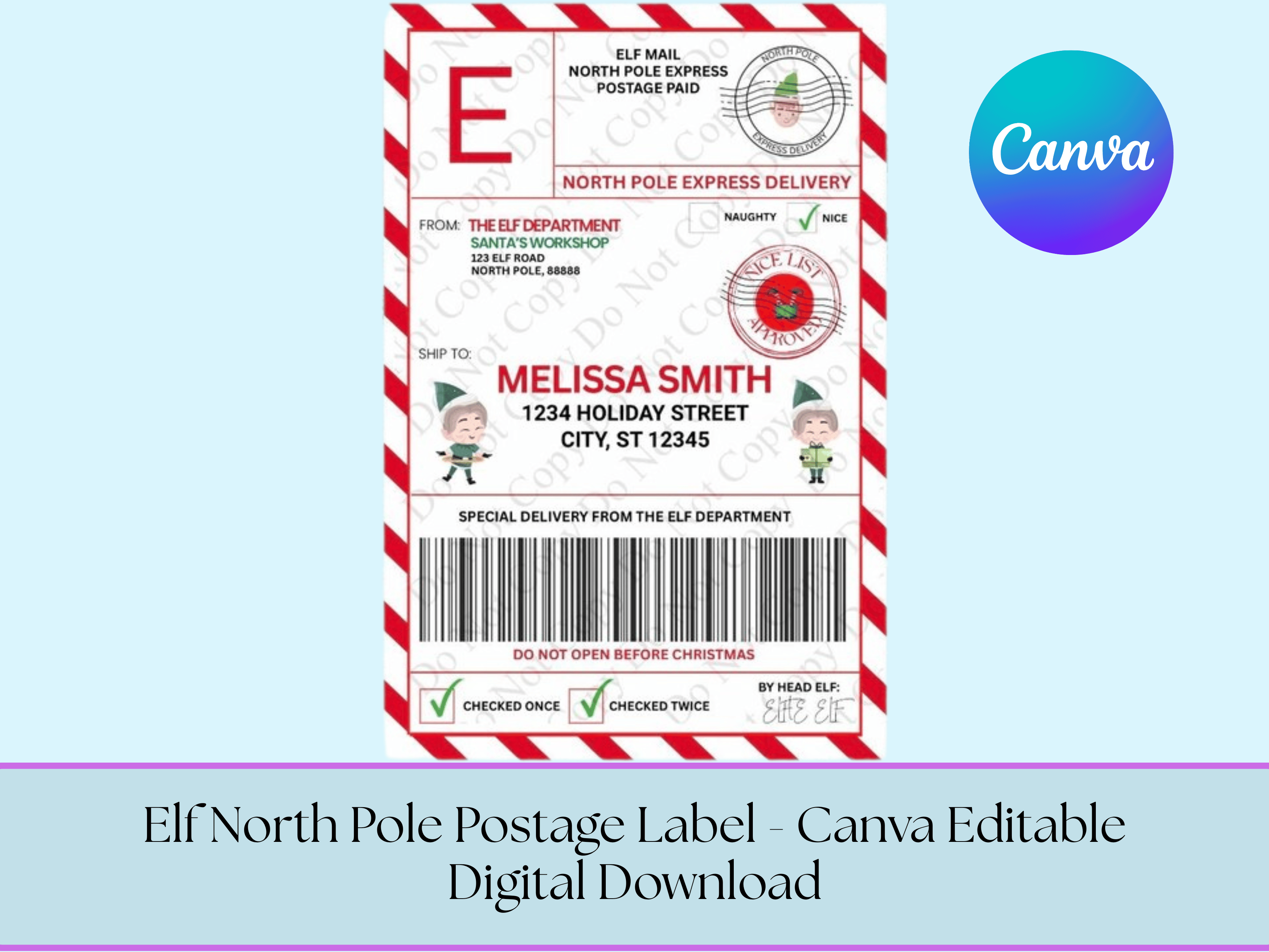 Elf Mail: North Pole Express Label (Editable Canva Template) - Payhip