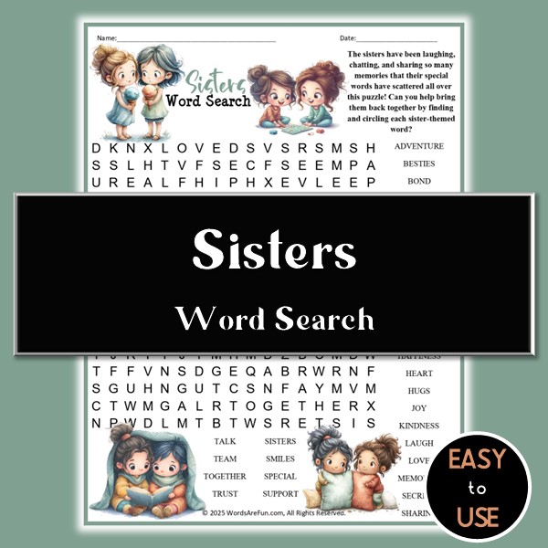 Sisters’ Day Word Search Printable – Friendship & Family Activity for ...