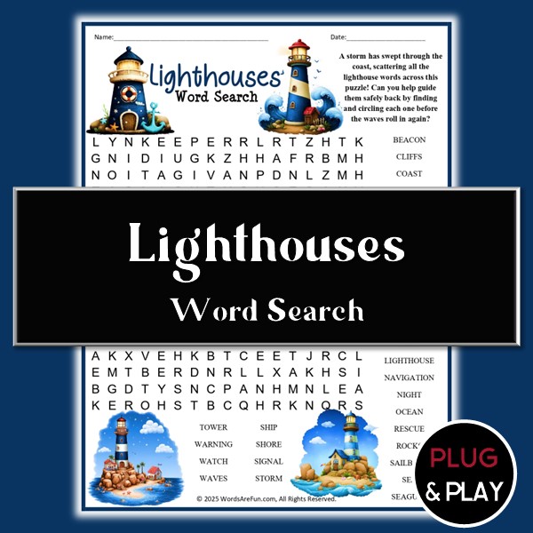 National Lighthouse Day Word Search Printable – Ocean & Navigation ...