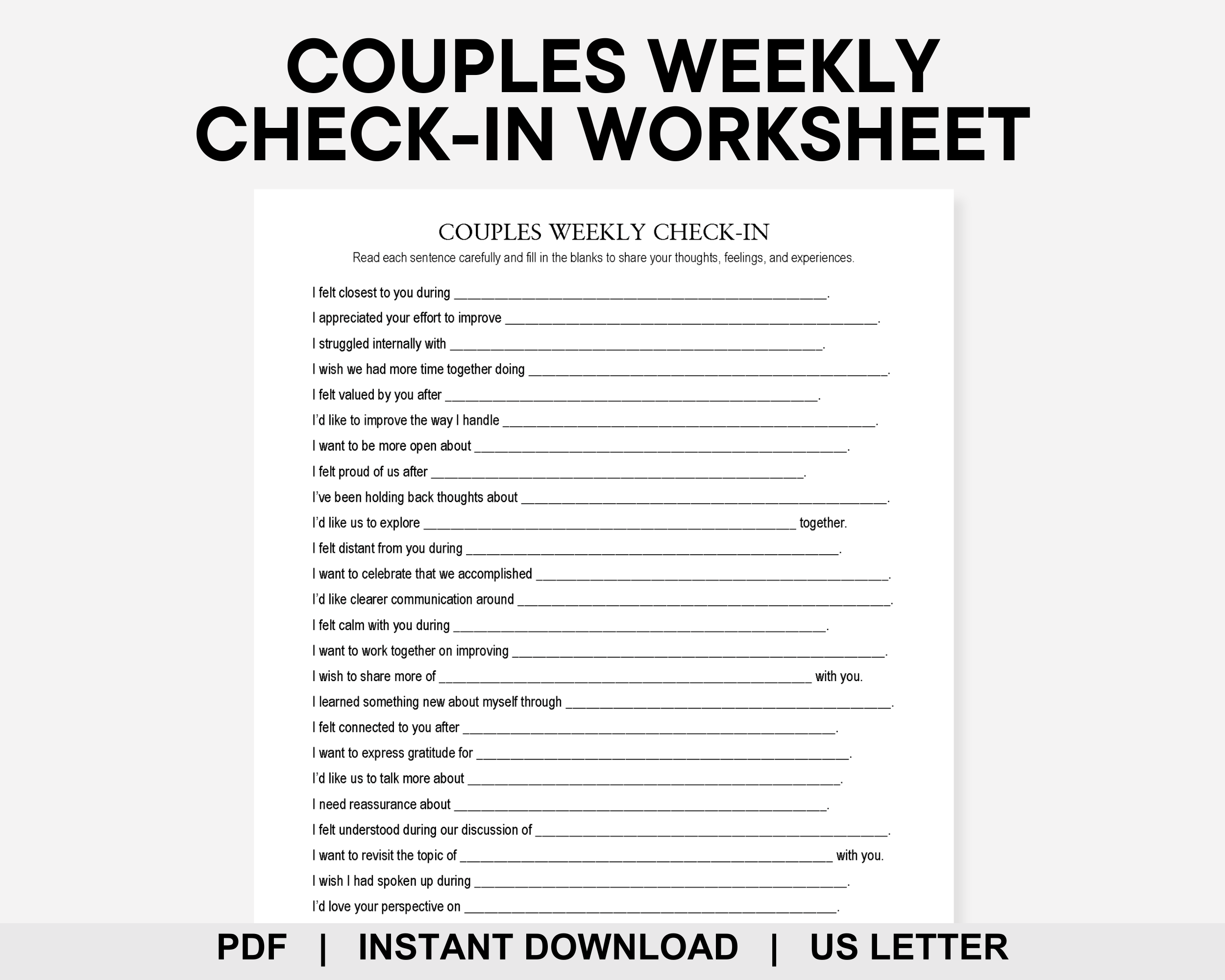 Couples Weekly Check In Worksheet, Relationship Check In, Marriage ...