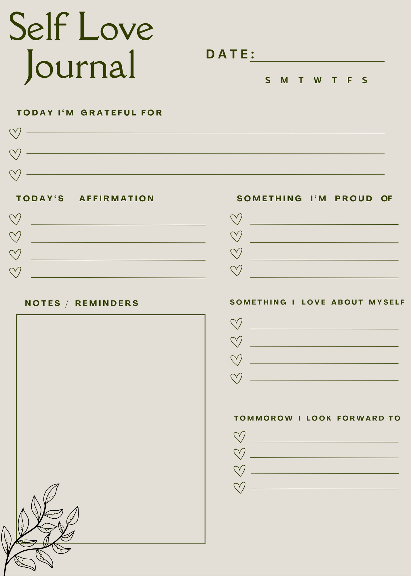 Daily Self Love Journal Printable for Gratitude, Affirmations ...