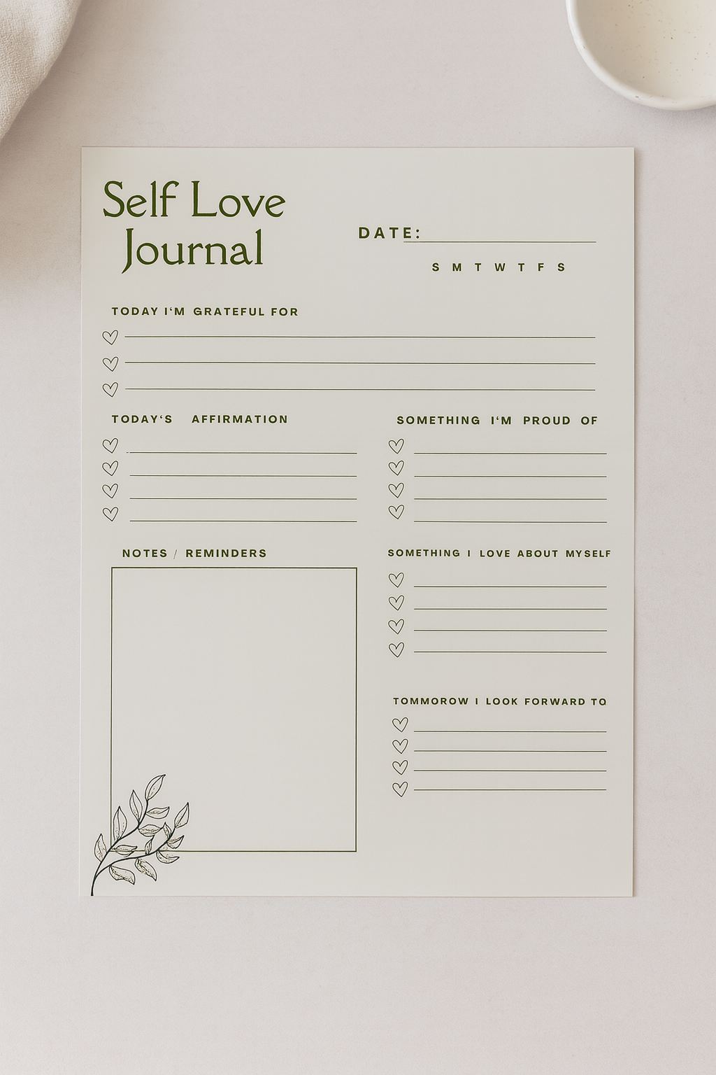 Daily Self Love Journal Printable for Gratitude, Affirmations ...