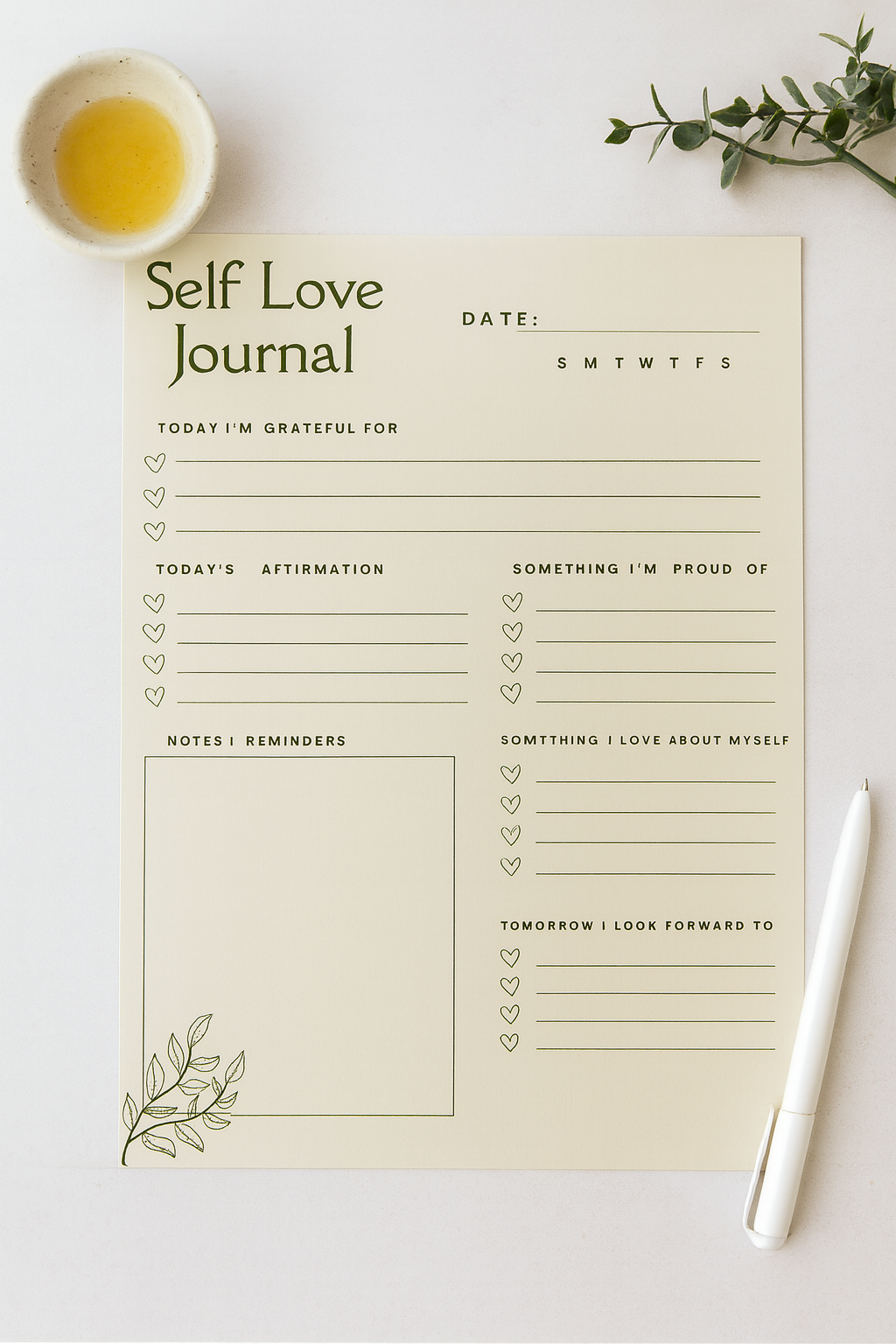 Daily Self Love Journal Printable for Gratitude, Affirmations ...