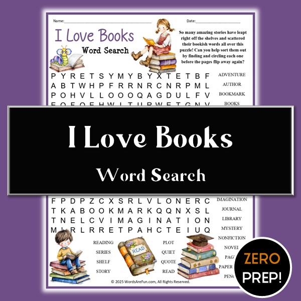 I Love Books Word Search Printable PDF – Fun Book Lover’s Day Reading ...