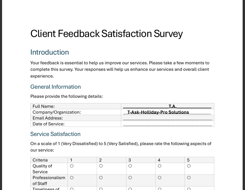 Client Feedback/Satisfaction Survey Form