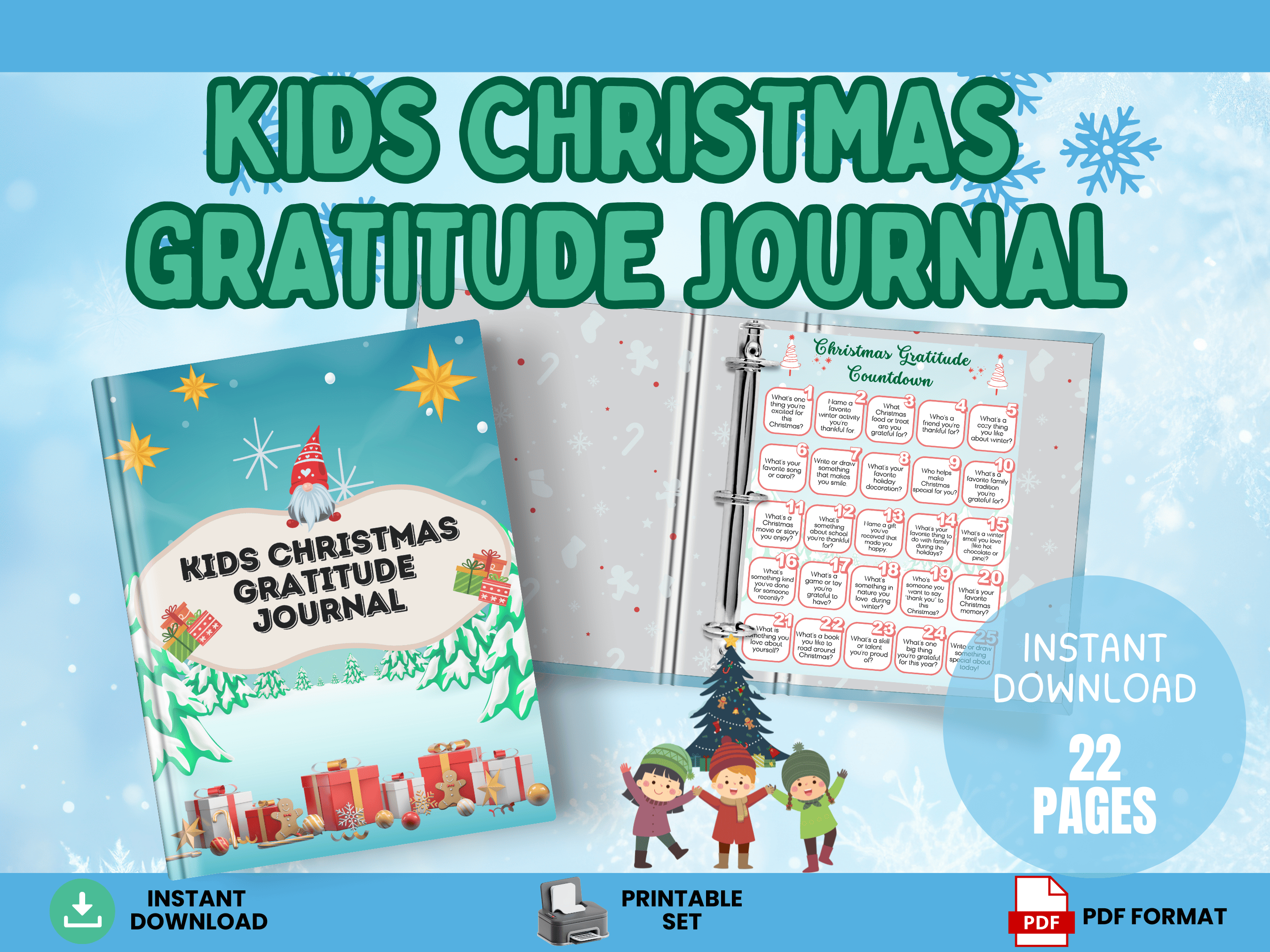 Christmas Themed Gratitude Journal for Kids - 22 pages - Payhip