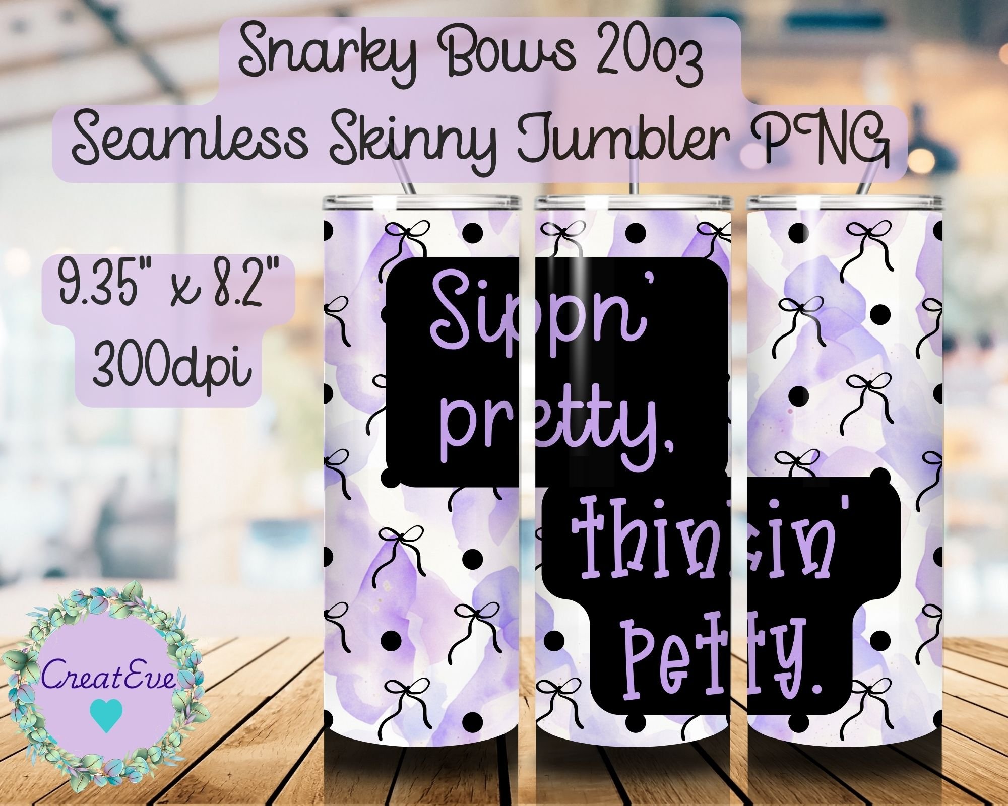 Snarky Purple & Black Bows 20oz Seamless Skinny Tumbler PNG, 9.35