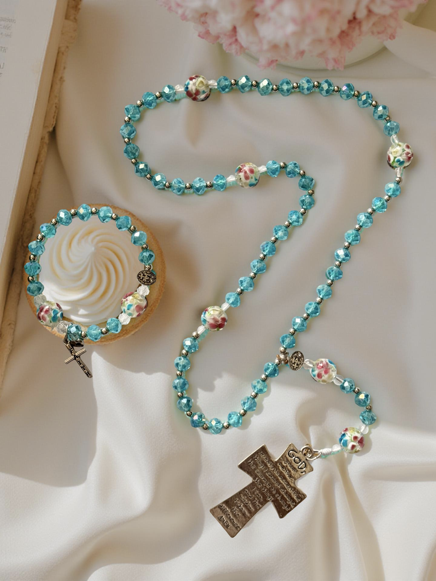 Premium Set Blue Crystal Rosary & One Decade Bracelet - Payhip