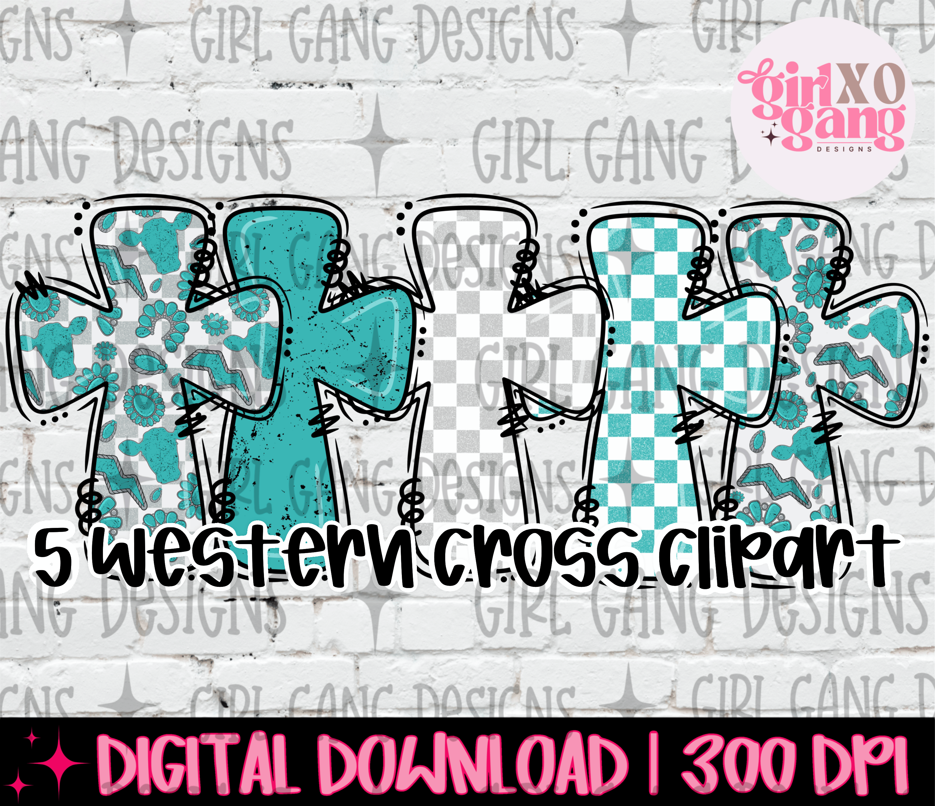 Western turquoise cross clipart bundle 5 hand drawn png files ,faith ...
