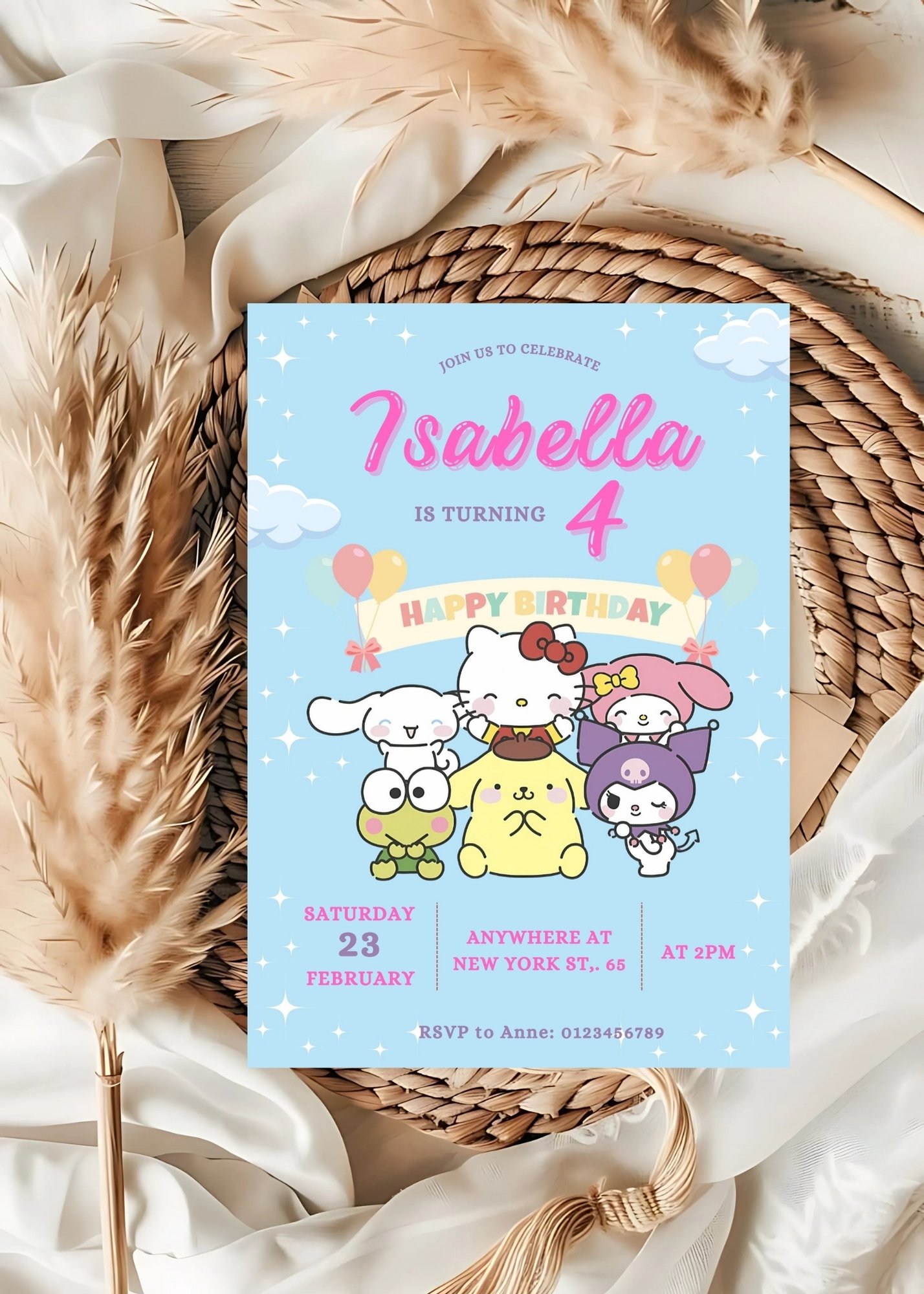Sanrio Pastel Birthday Invitation | Hello Kitty & Friends Party Invite ...