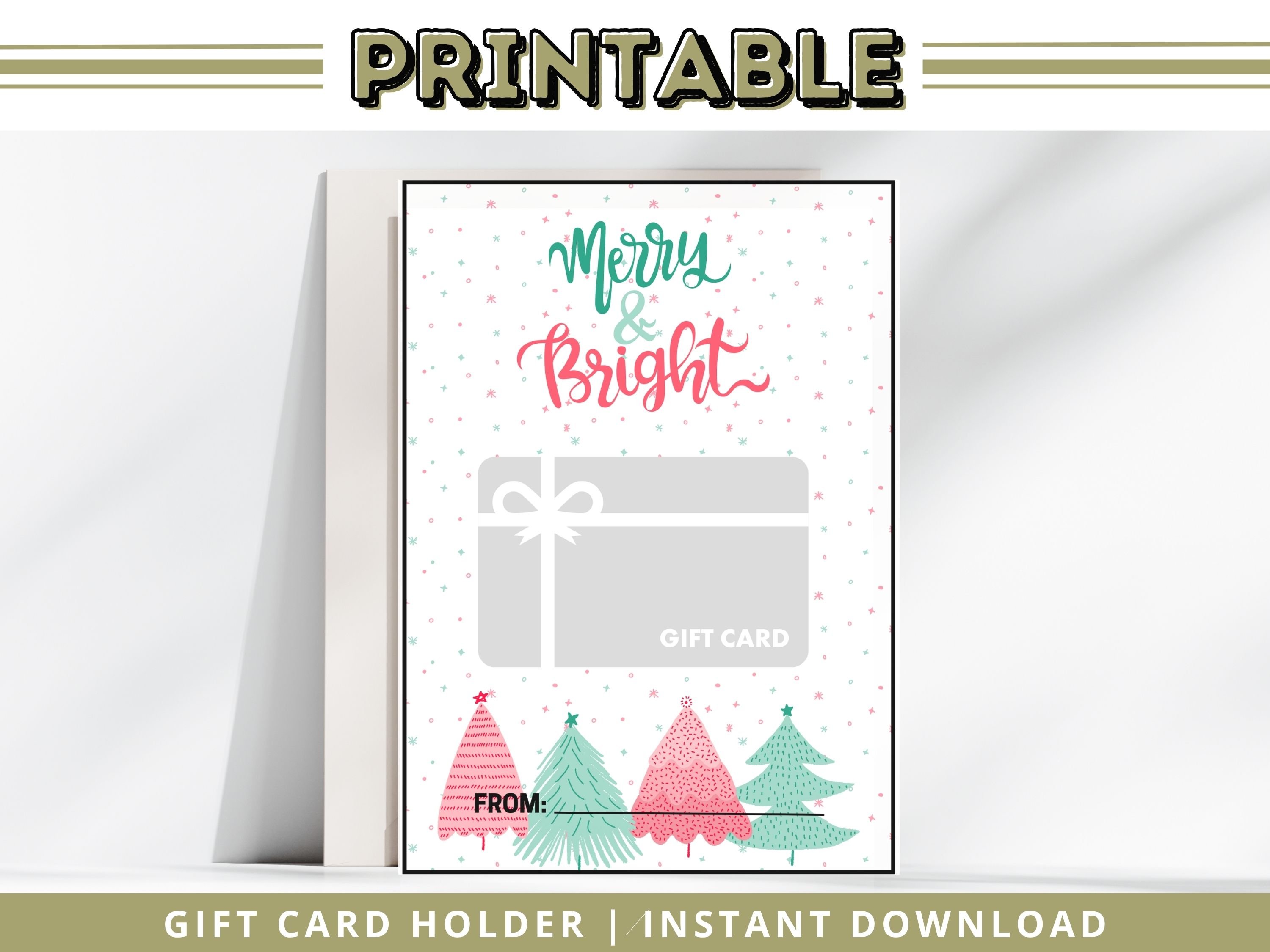 Merry & Bright Christmas Gift Card Holder Printable – Holiday Gift Card ...