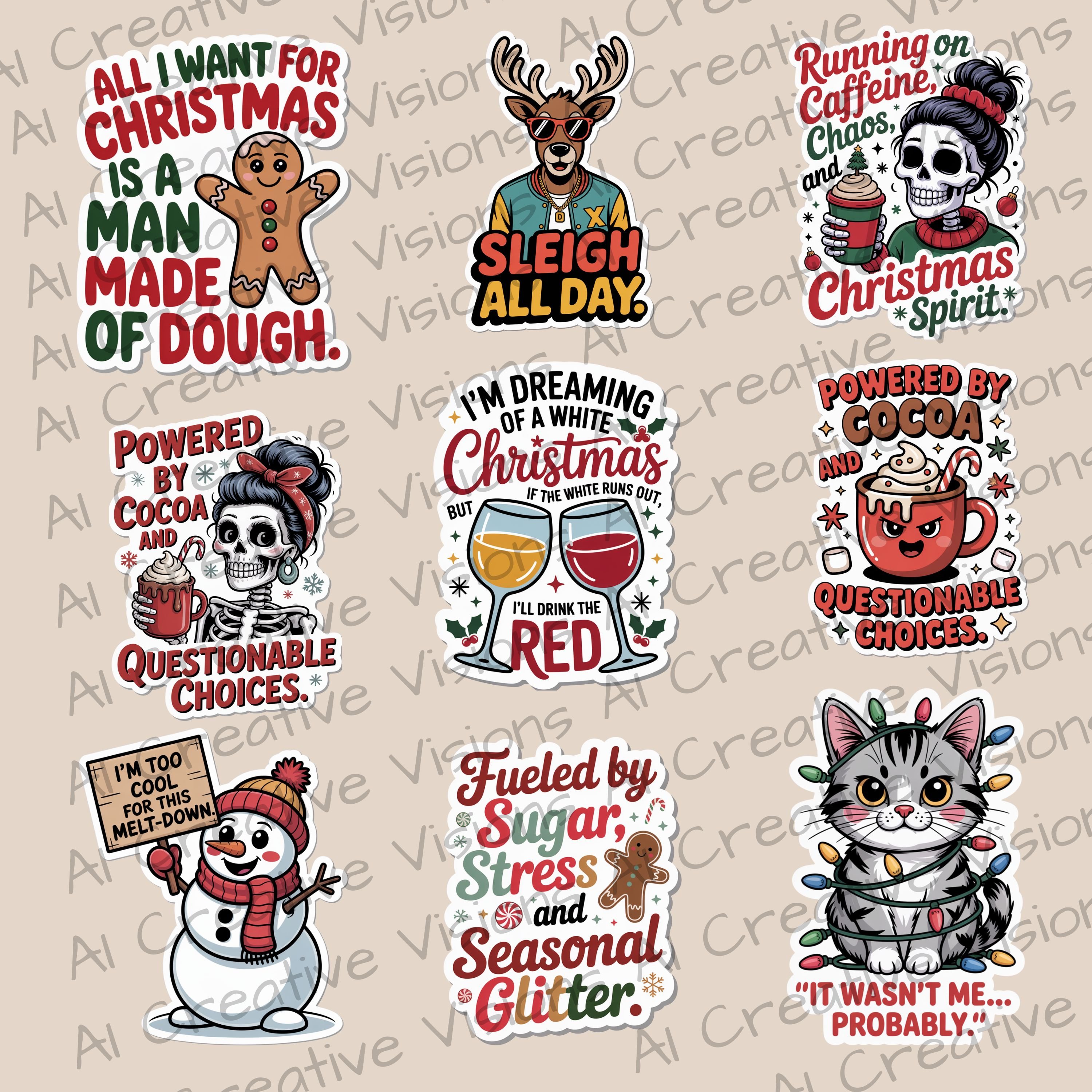 Christmas Chaos: Funny Adult Holiday Sticker Bundle (9 Stickers) - Payhip