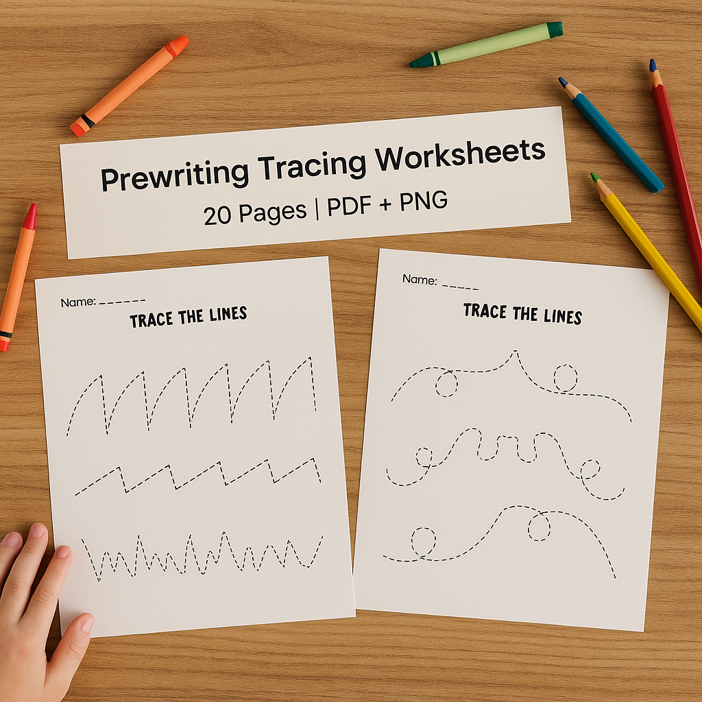 Prewriting Tracing Worksheets for Preschool – 20 PDF & PNG Pages, Fine ...
