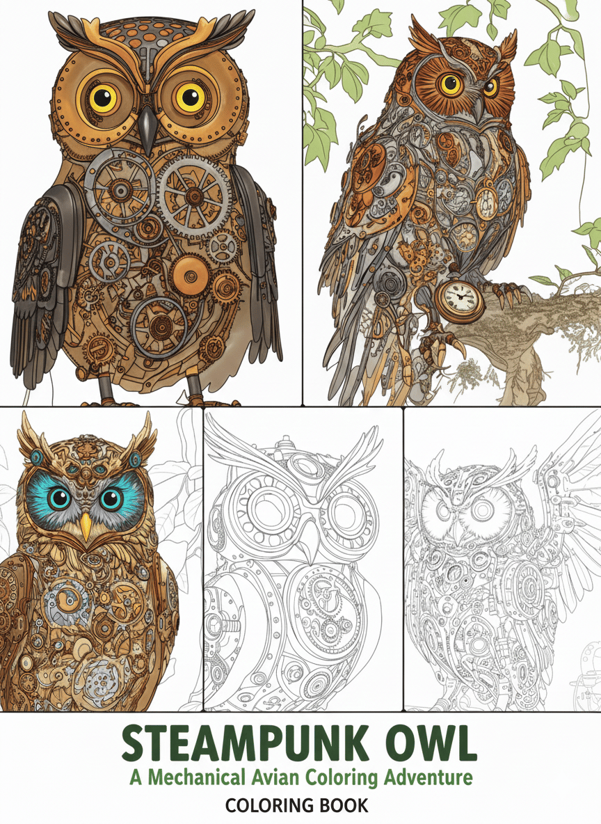 20 Steampunk Owl Coloring Pages for Adults – Printable Mechanical ...