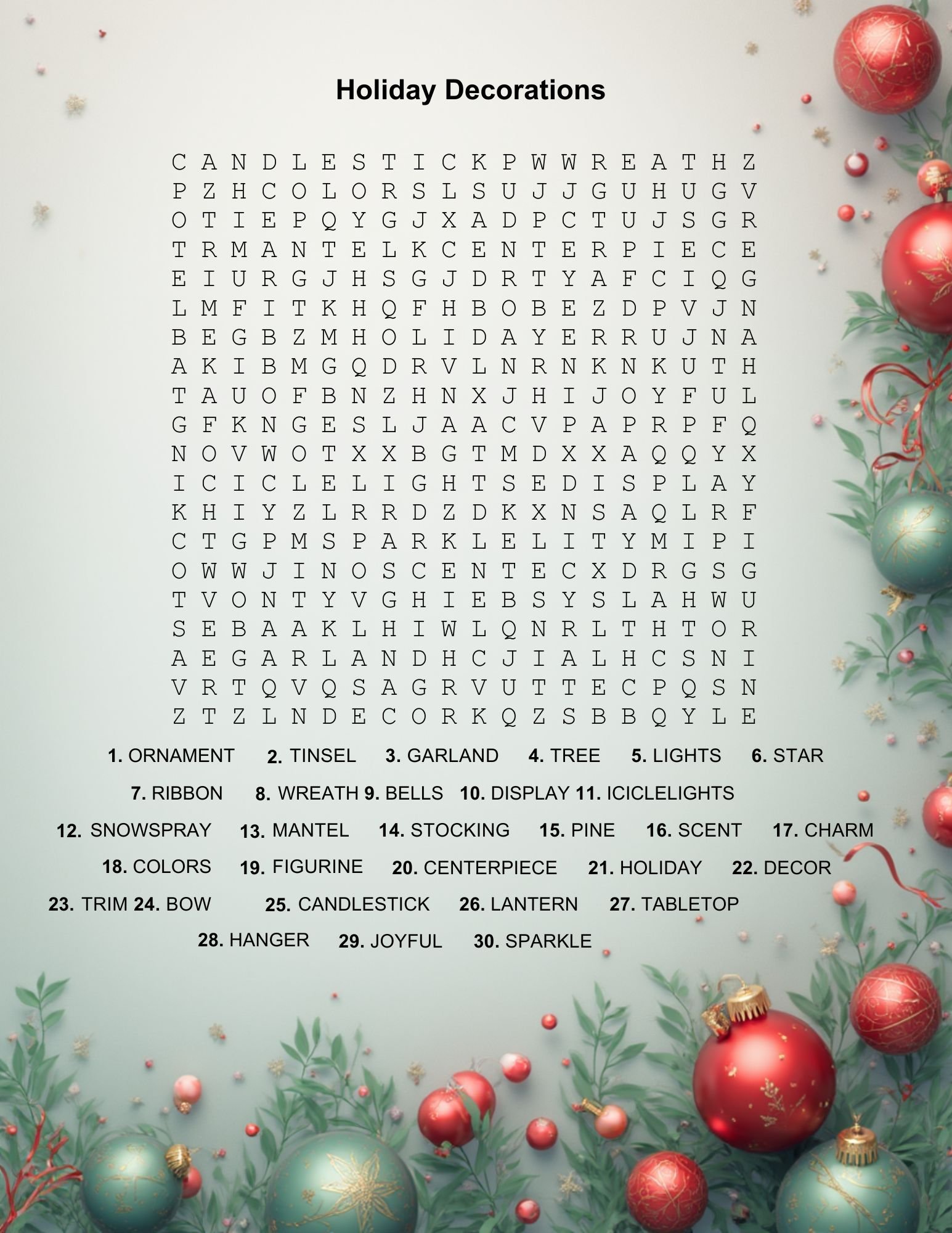 Christmas Word Search – Holiday Decorations (20×20 Holiday Puzzle) - Payhip