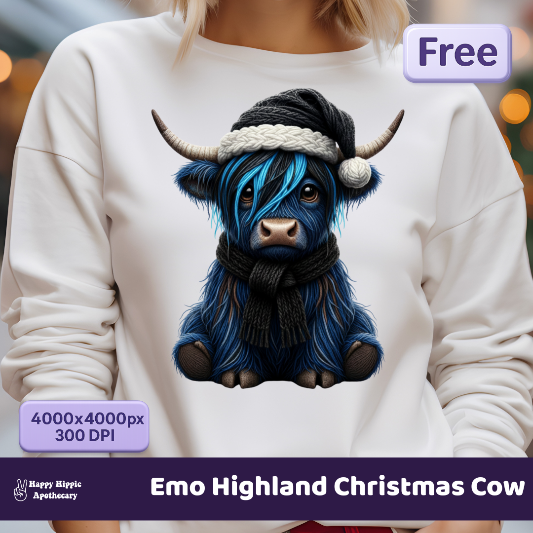 Emo Highland Cow PNG – Blue Winter Cow Clipart for Sublimation & Crafts - Payhip