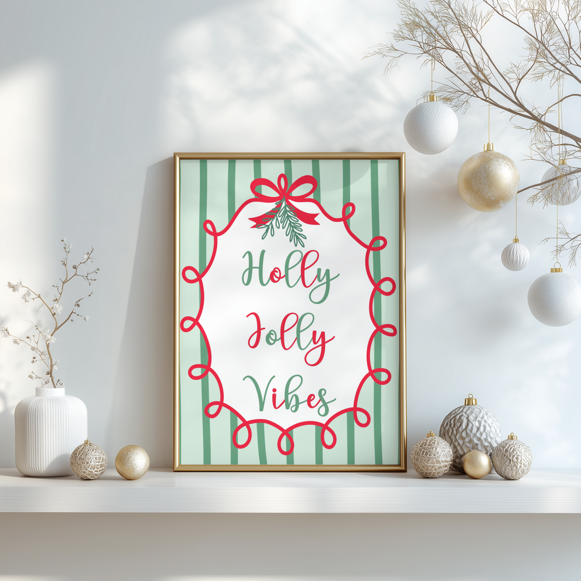 Holly Jolly Vibes Christmas Printable Wall Art • Festive Holiday Home ...