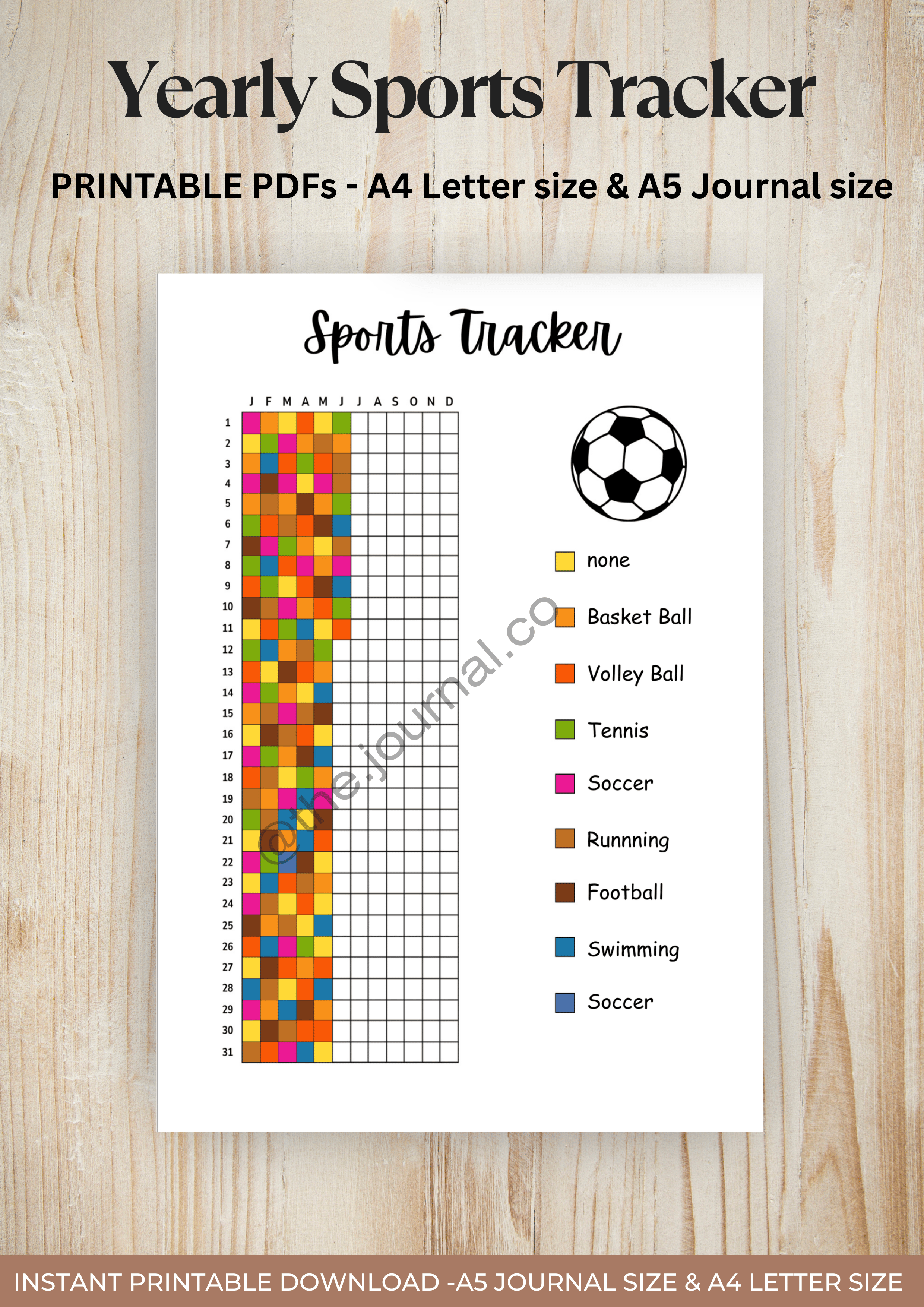 Yearly Sports Tracker - A4 Letter Size & A5 Journal Size - Payhip