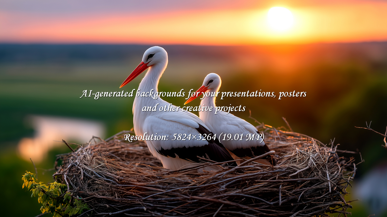 Majestic storks nesting peacefully against a radiant sunset backdrop ...