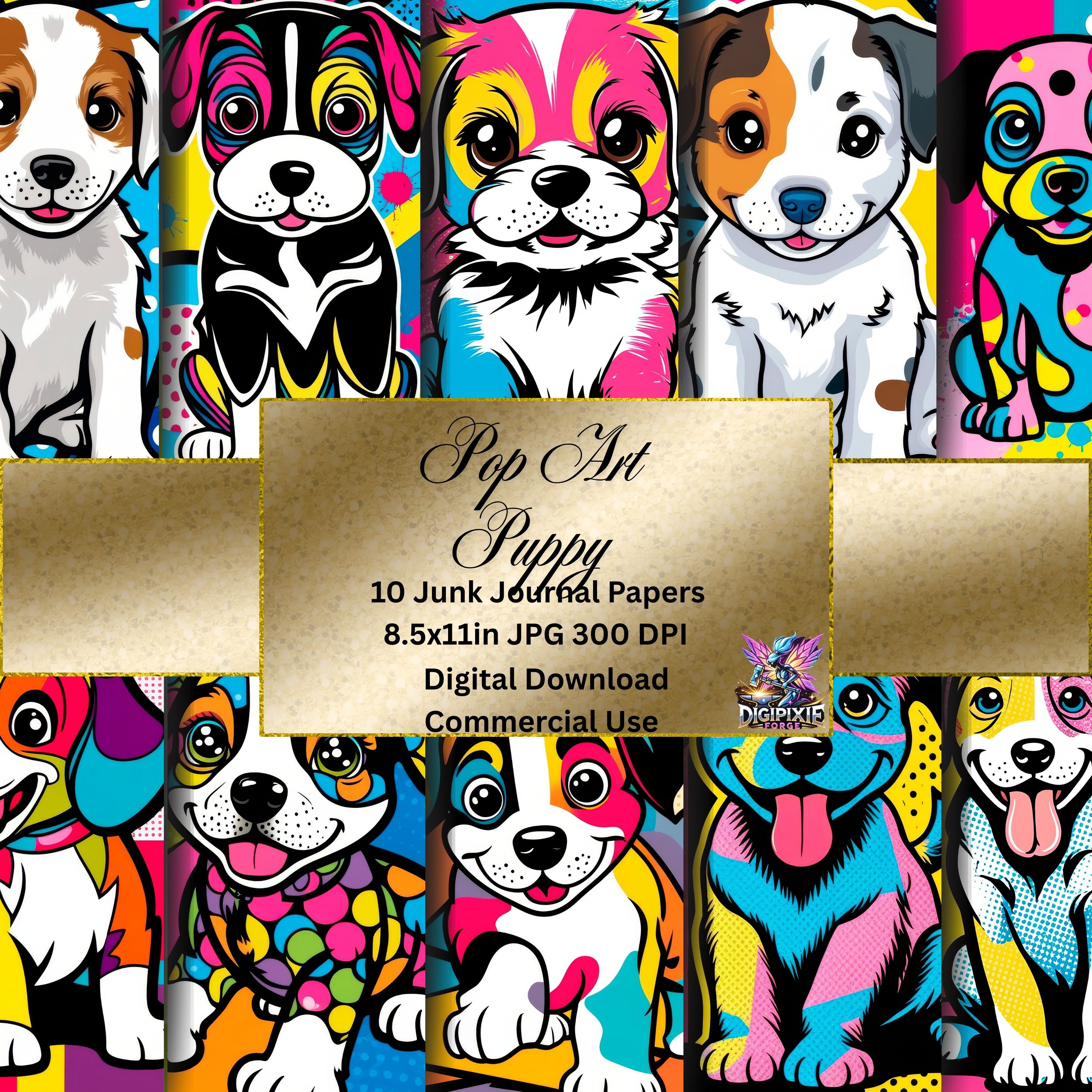 Pop Art Puppy Junk Journal Papers Digital Paper Digital Download ...